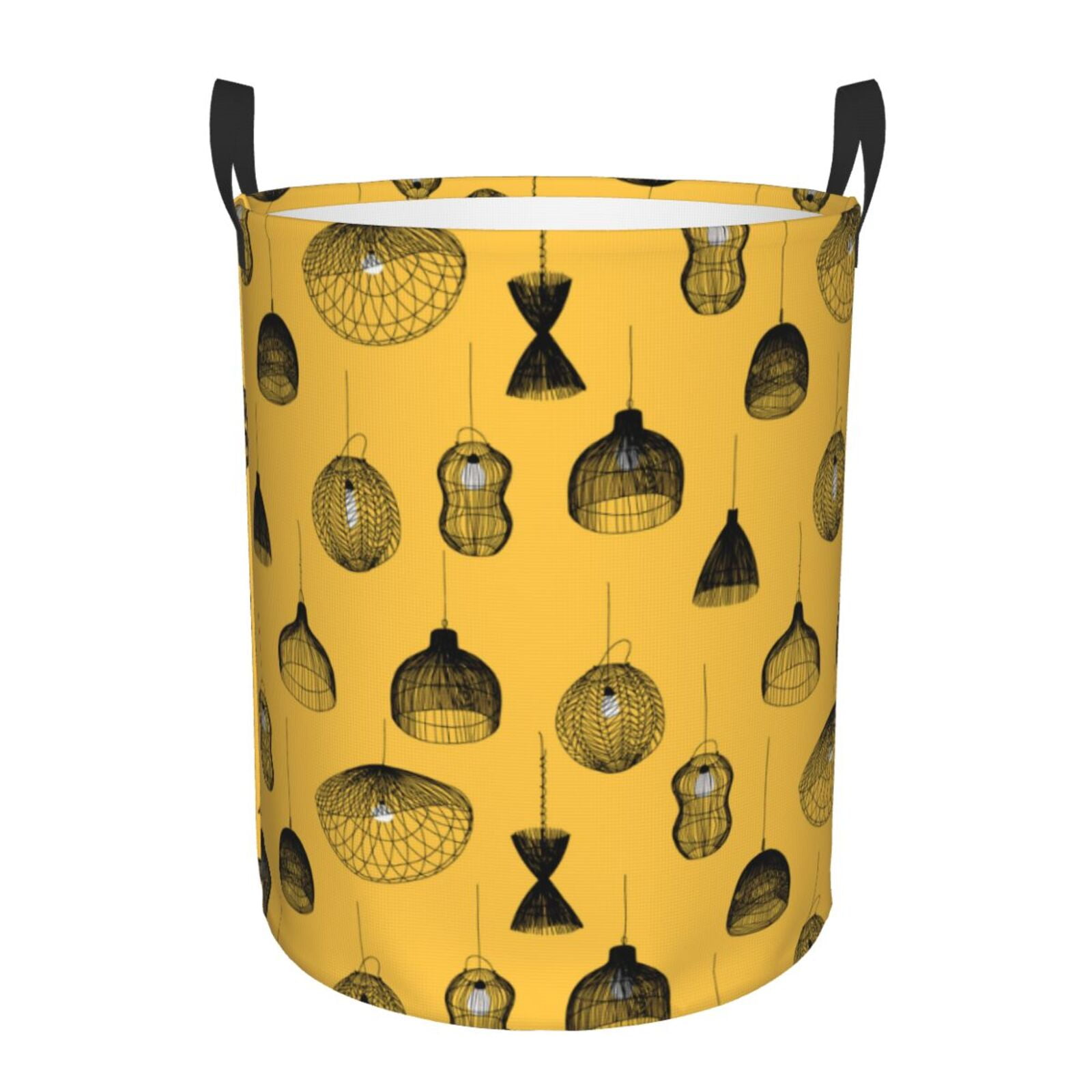 Laundry Basket, Light Bulbs Print Yellow Waterproof Laundry Hamper With ...