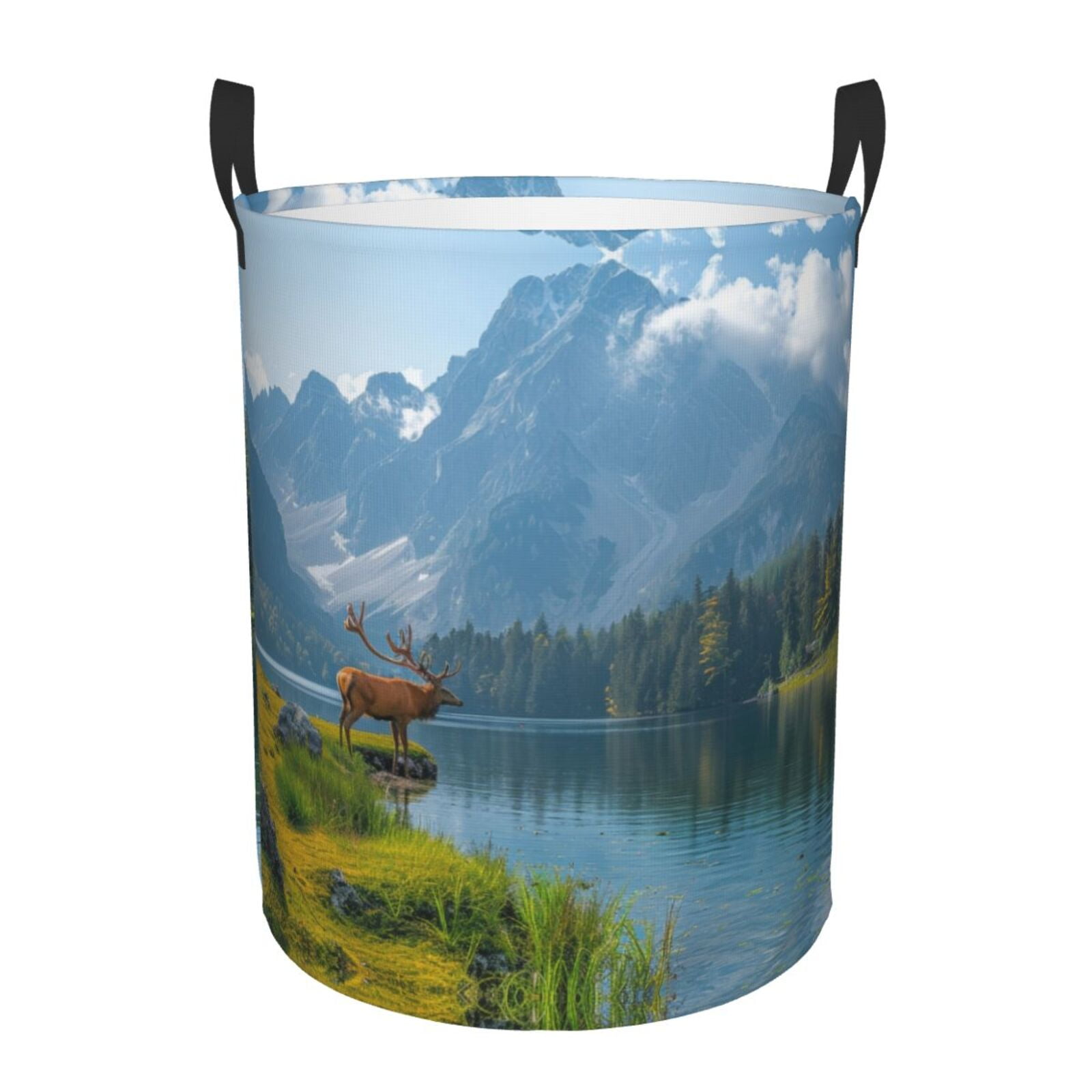 Laundry Basket, Majestic Deer Mountain Lake Laundry Hamper Waterproof ...