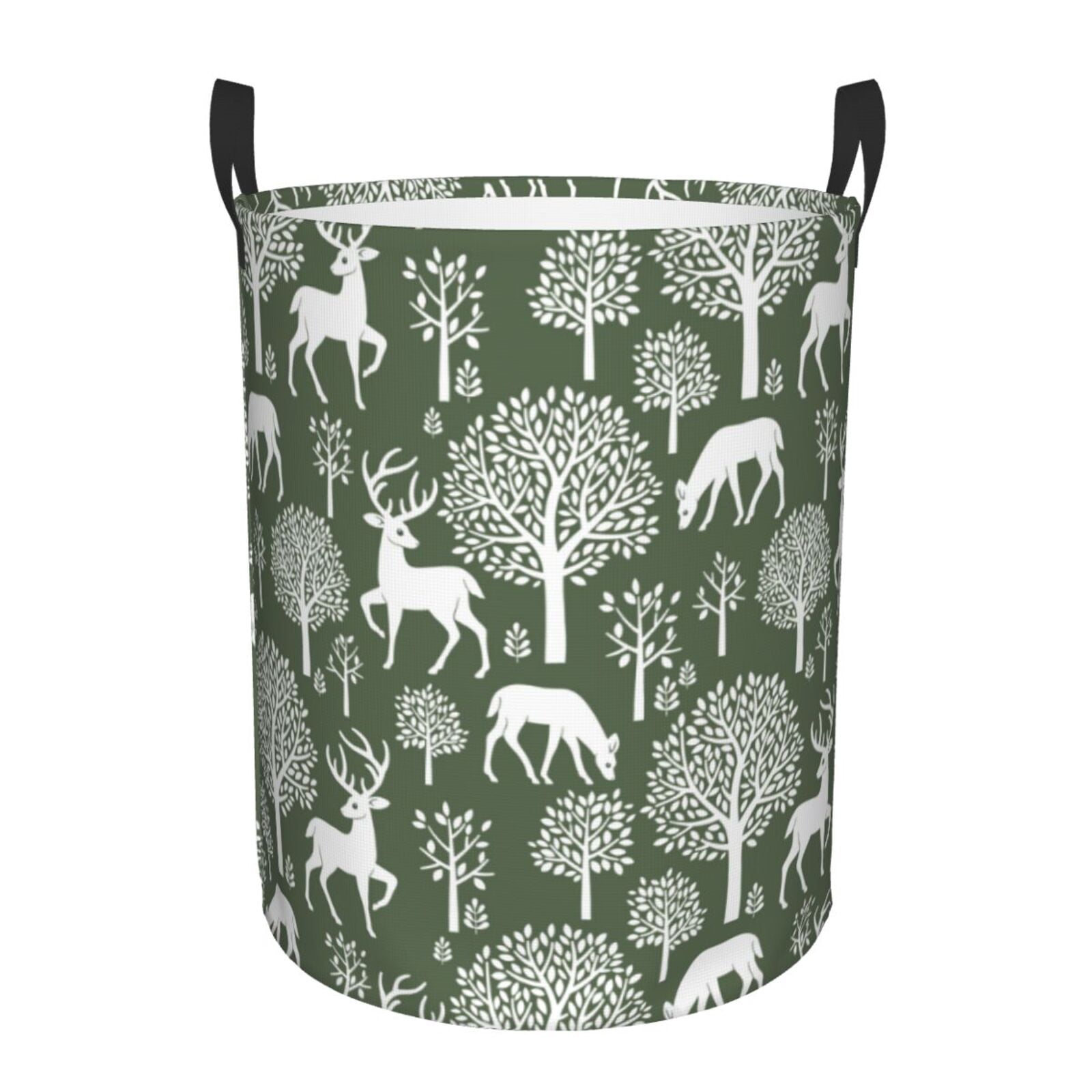 Laundry Basket, Minimalist Cute Deer Tree Green Waterproof Laundry ...