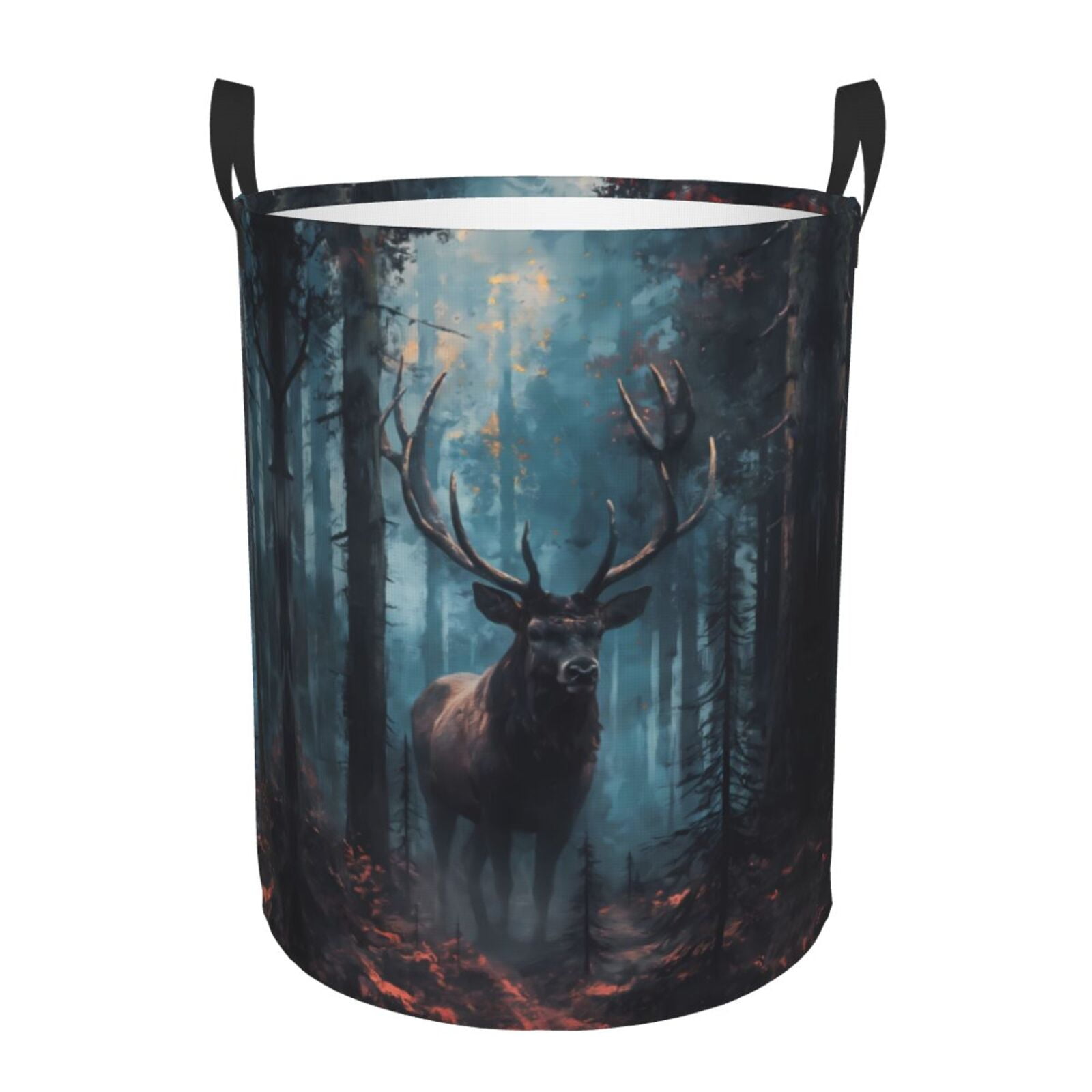 Laundry Basket, Mystical Forest Elk Waterproof Laundry Hamper With Padded Handles, Clothes ...