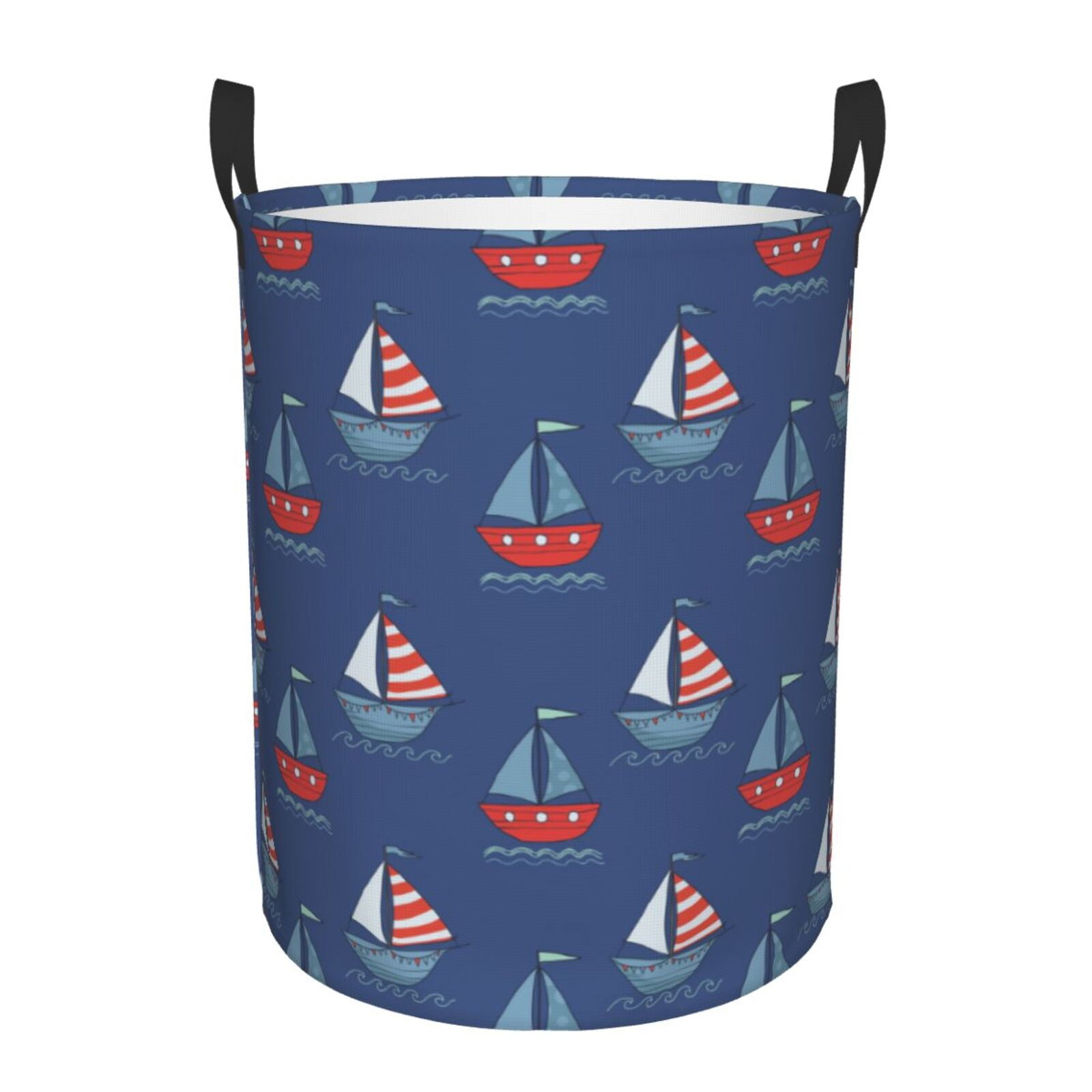 Laundry Basket, Navy Boat Waterproof Laundry Hamper With Padded Handles ...