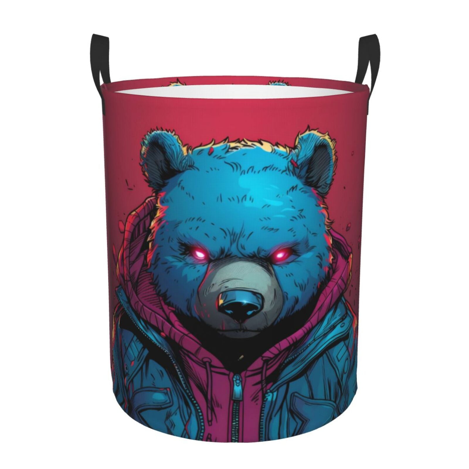 Laundry Basket, Neon Cyberpunk Blue Bear Waterproof Laundry Hamper With ...