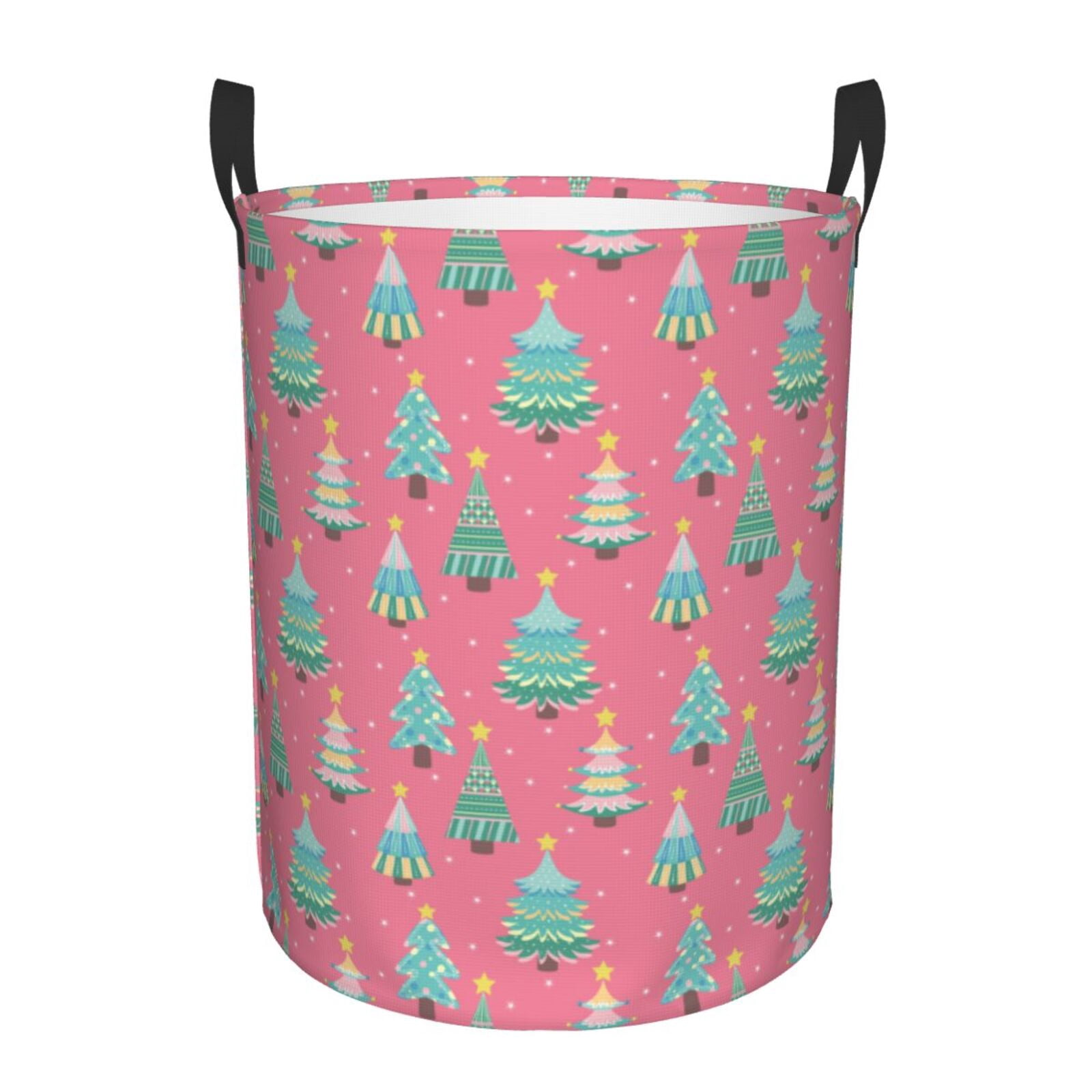 Laundry Basket, Pastel Christmas Trees on Pink Waterproof Laundry ...
