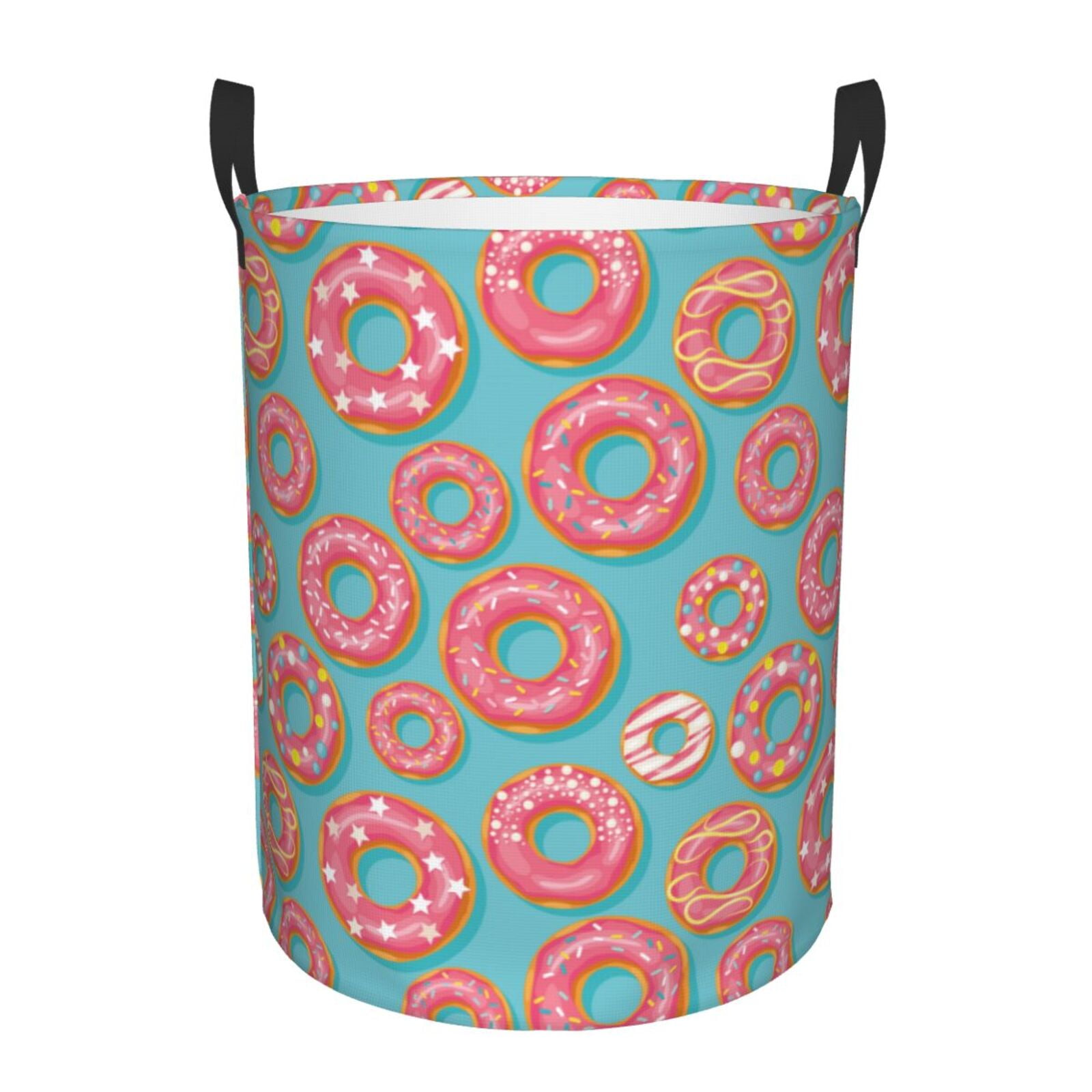Laundry Basket, Pink Donut Print Blue Waterproof Laundry Hamper With ...
