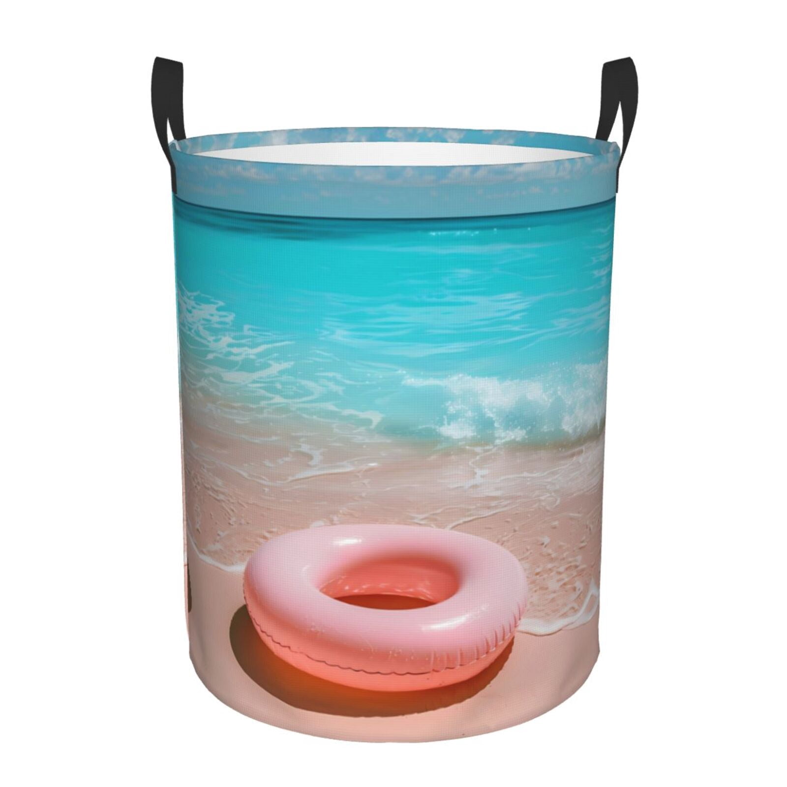 Laundry Basket, Pink Float Ring On Beach Waterproof Laundry Hamper With ...