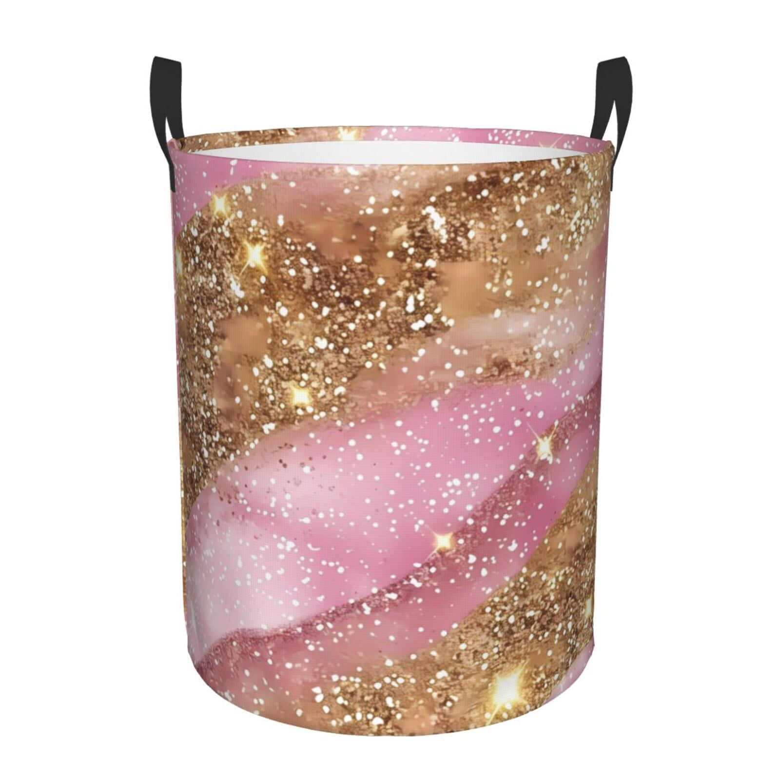 Laundry Basket, Pink and Gold Glam Glitter Laundry Hamper Waterproof ...