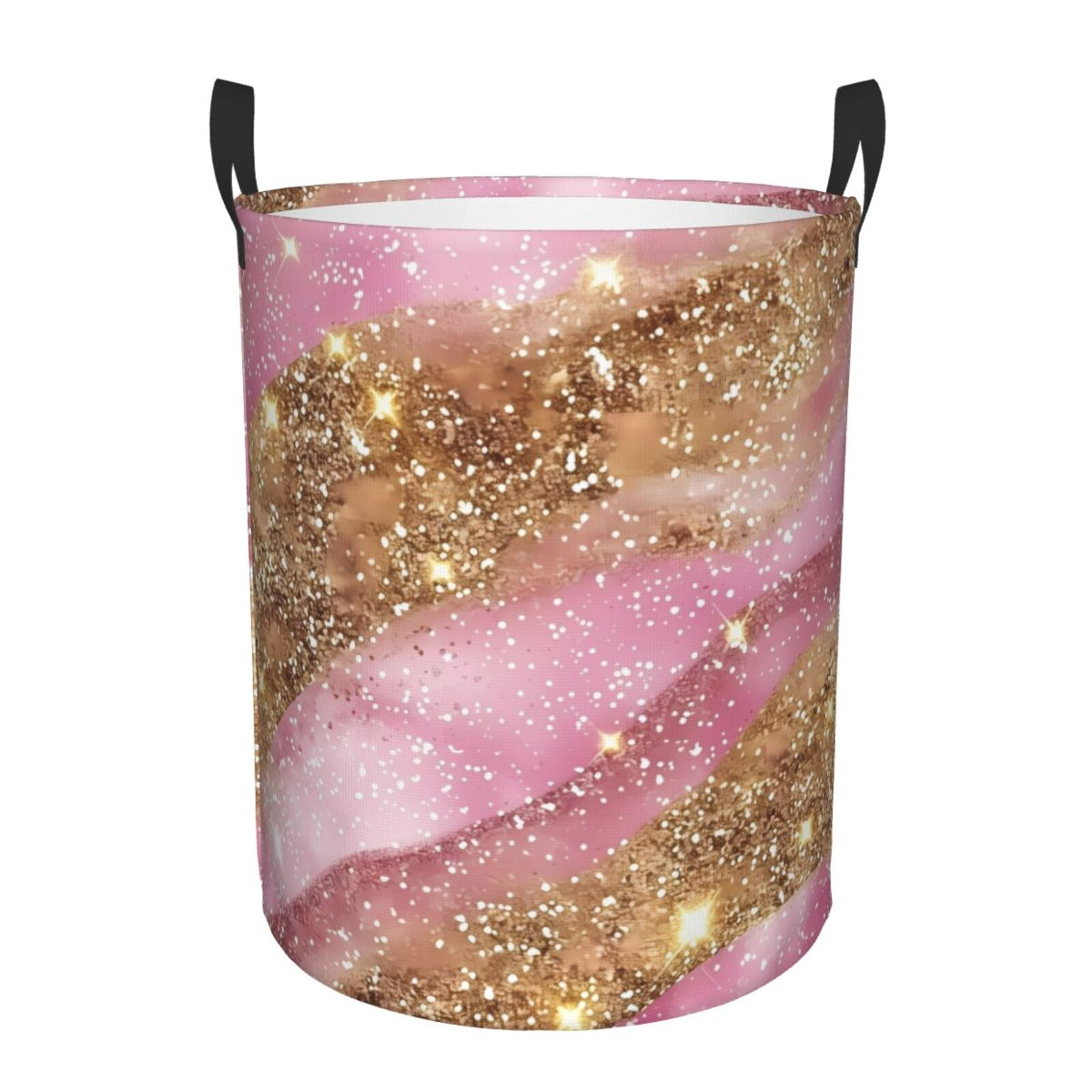 Laundry Basket, Pink and Gold Glam Glitter Laundry Hamper Waterproof ...