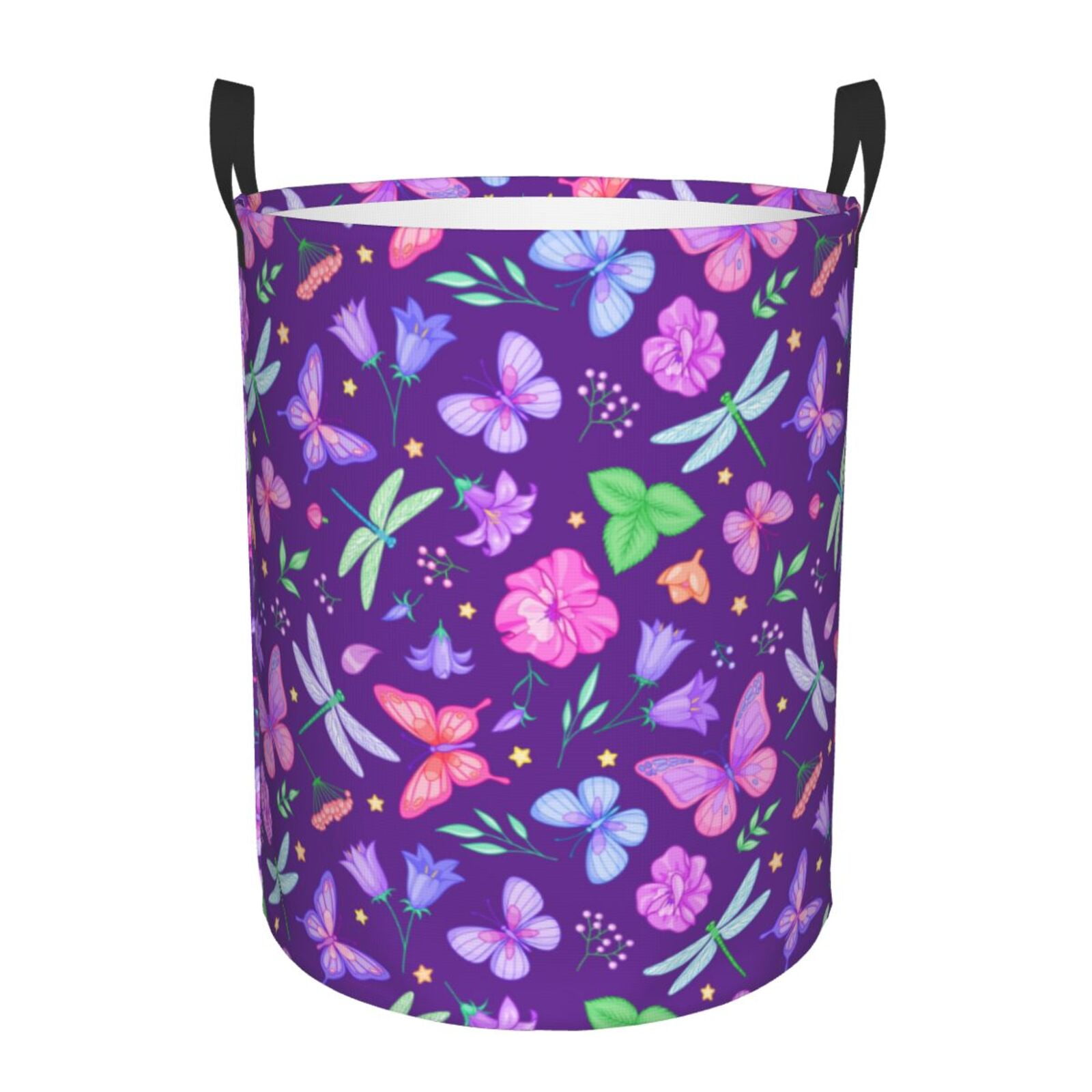 Laundry Basket, Pink Purple Butterfly Flower Waterproof Laundry Hamper ...