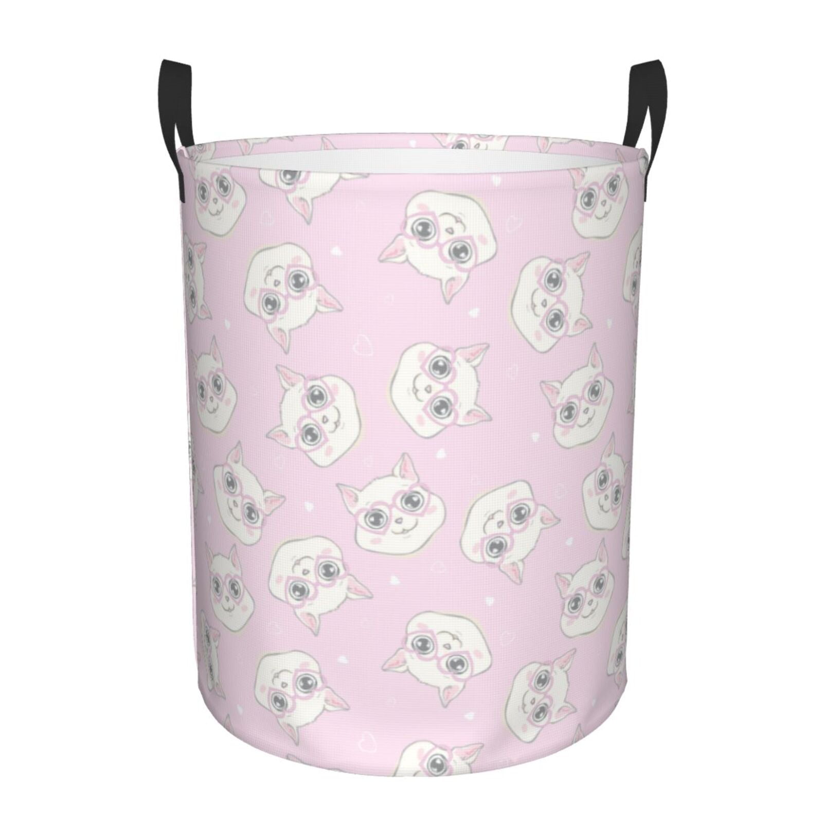 Laundry Basket, Pink Romantic Loving Glasses Cat Waterproof Laundry ...
