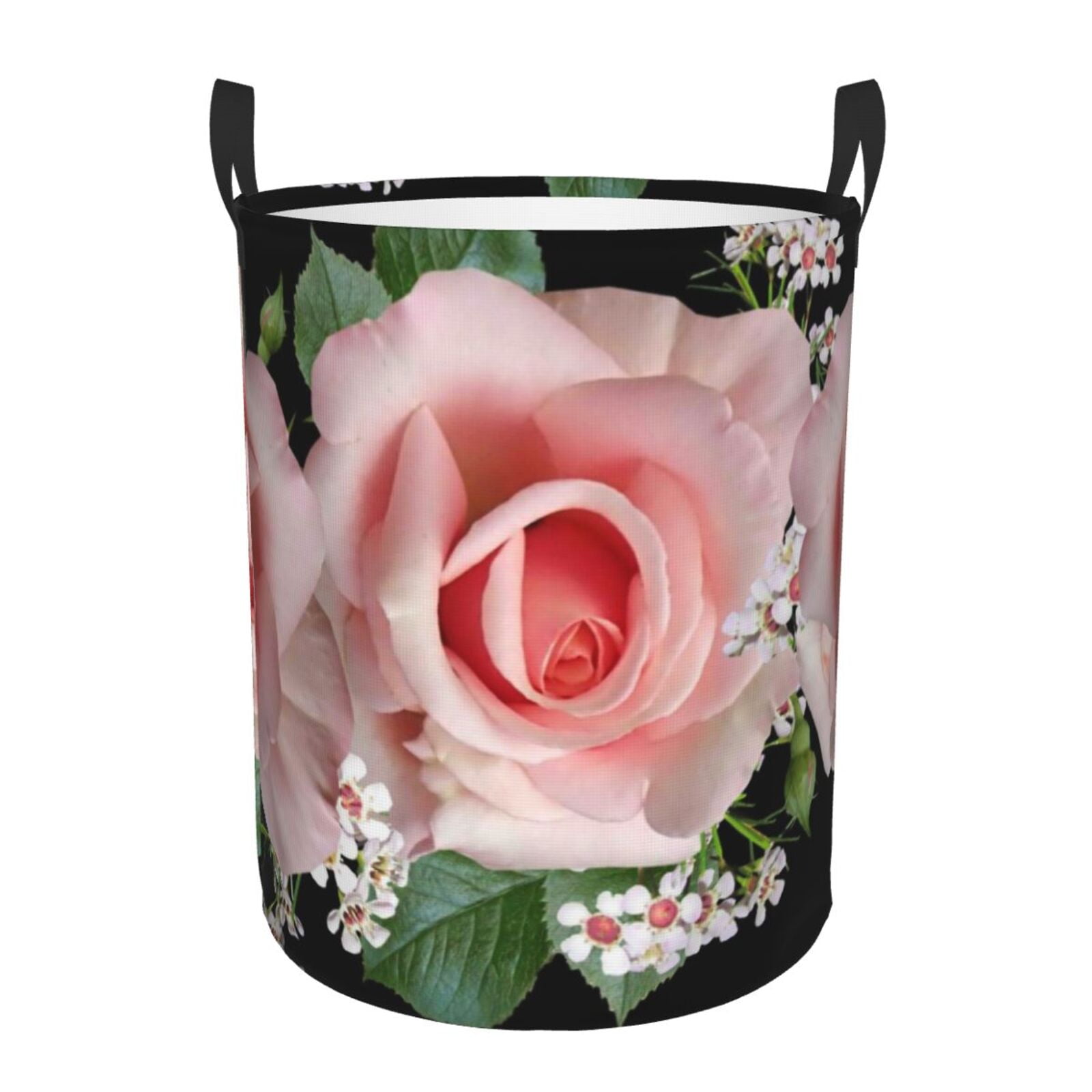 Laundry Basket, Pink Roses Waterproof Laundry Hamper With Handles, Easy ...