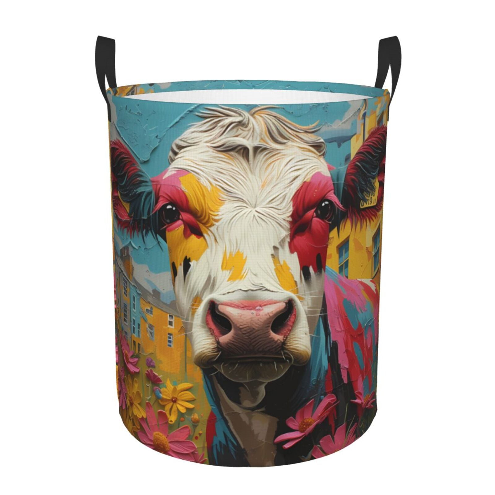 Laundry Basket, Pink Yellow Daisy Cow Waterproof Laundry Hamper With ...