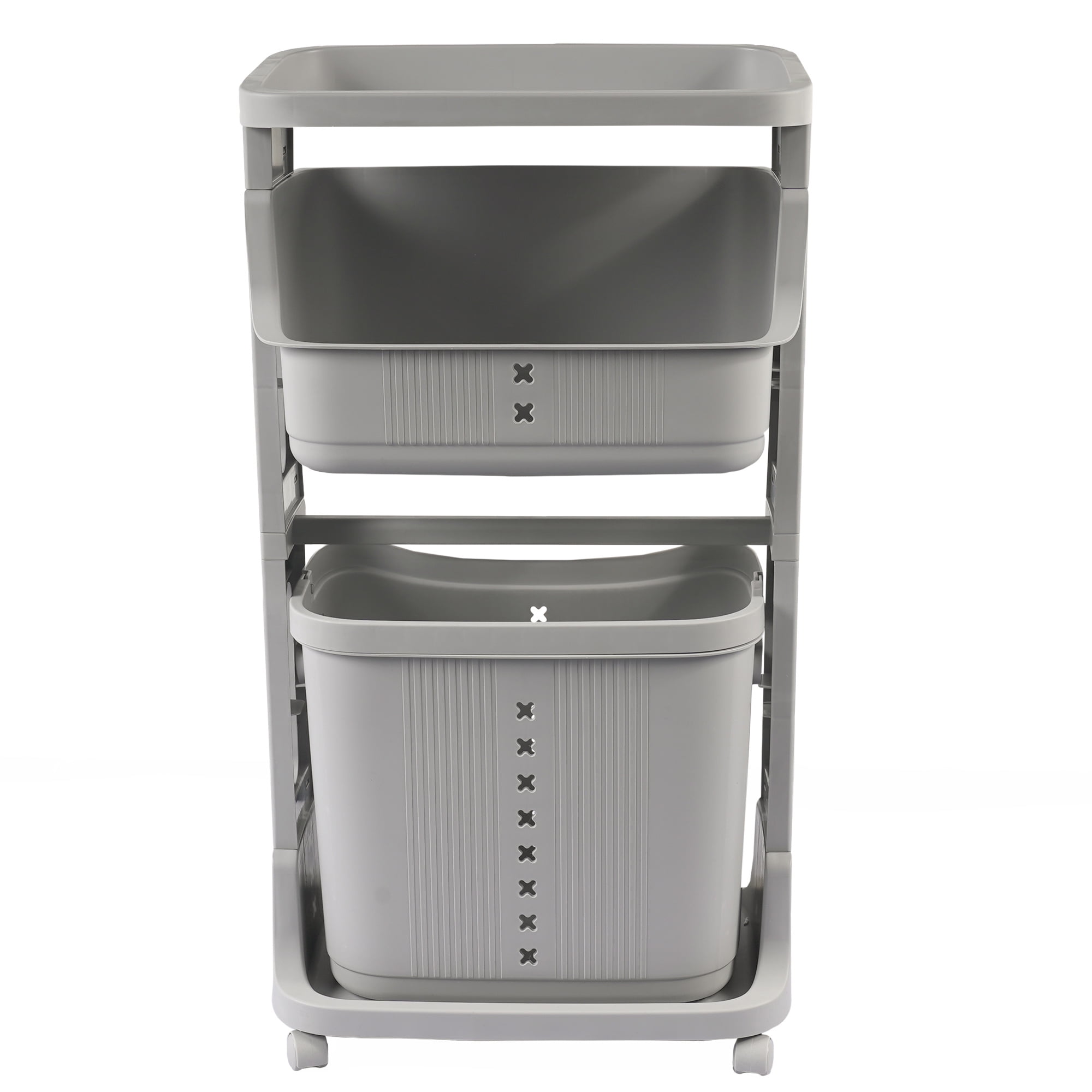Laundry Basket Plastic Hamper 2-Tier Storage Sorter Hampers with Wheels ...