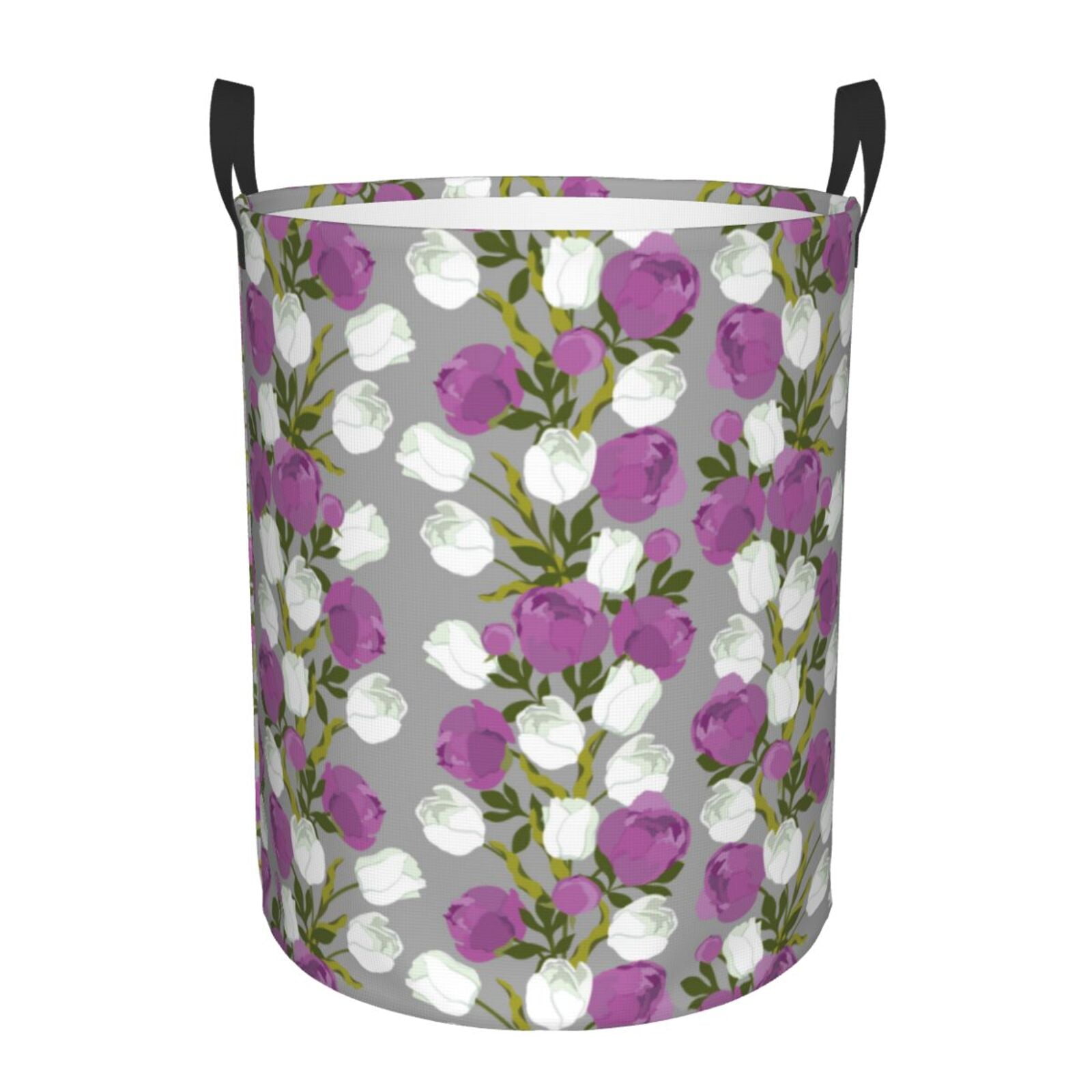 Laundry Basket, Purple White Rose Flowers Waterproof Laundry Hamper ...