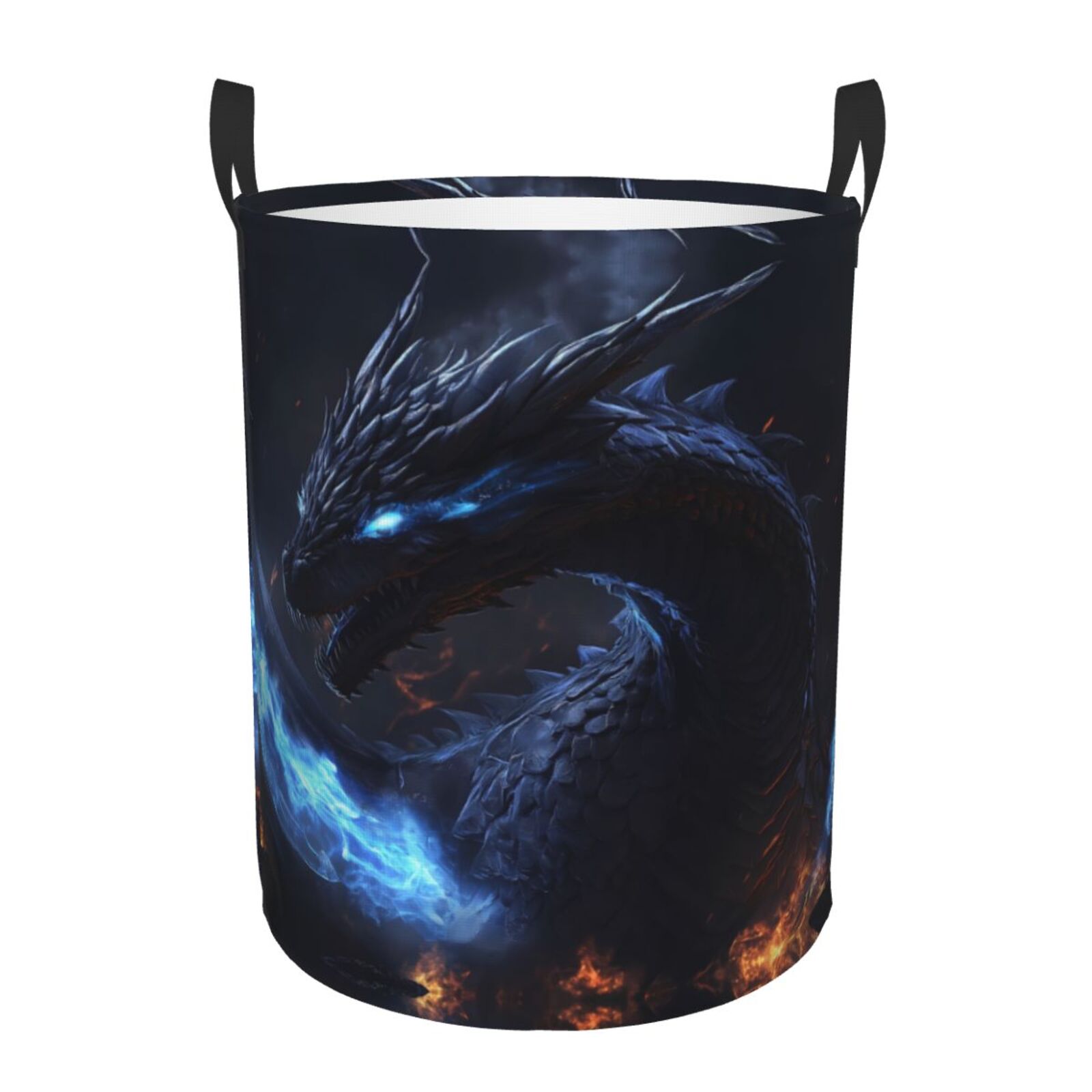 Laundry Basket, Red and Blue Flame Black Dragon Laundry Hamper ...