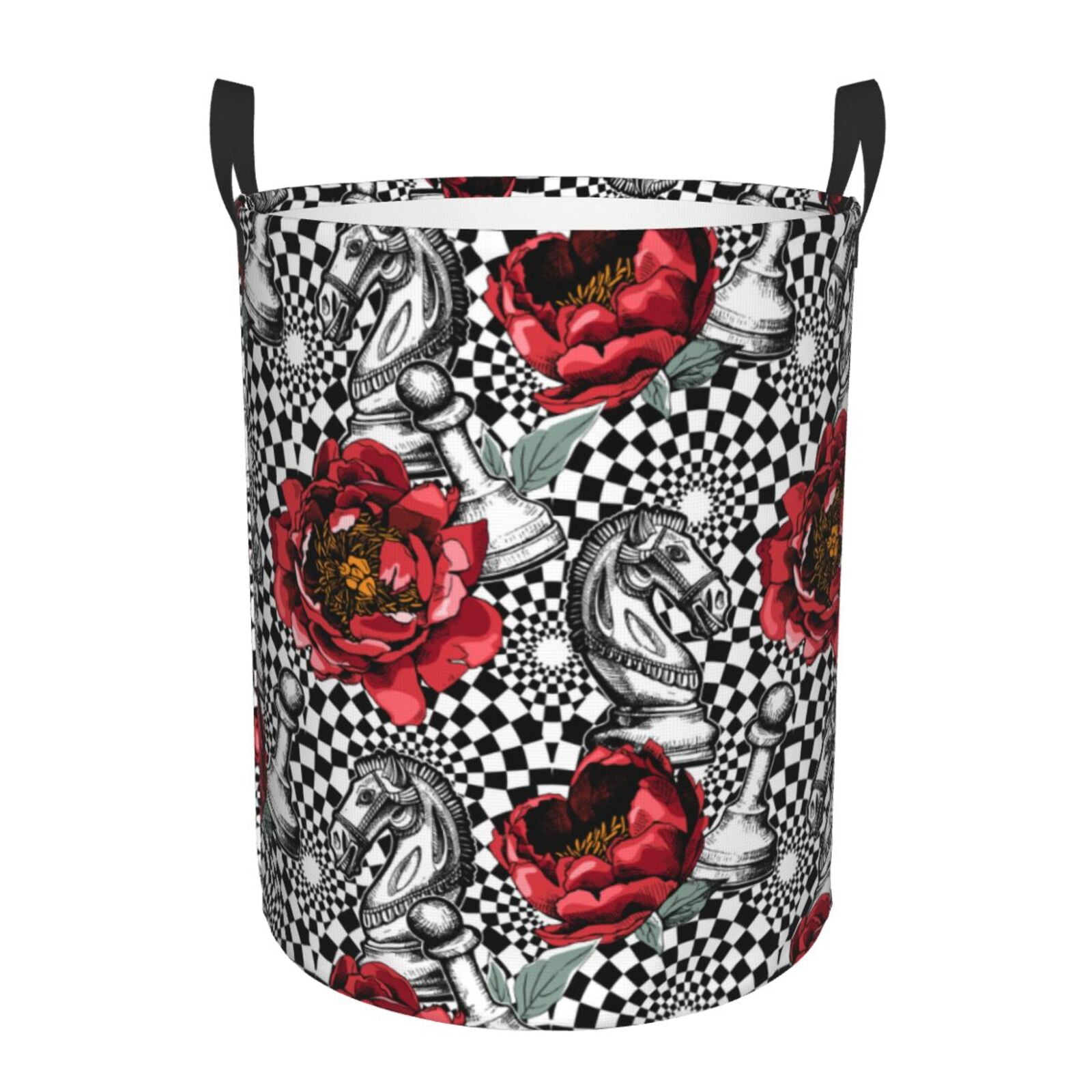 Laundry Basket, Red Peony Knight Chess checkered Waterproof Laundry ...