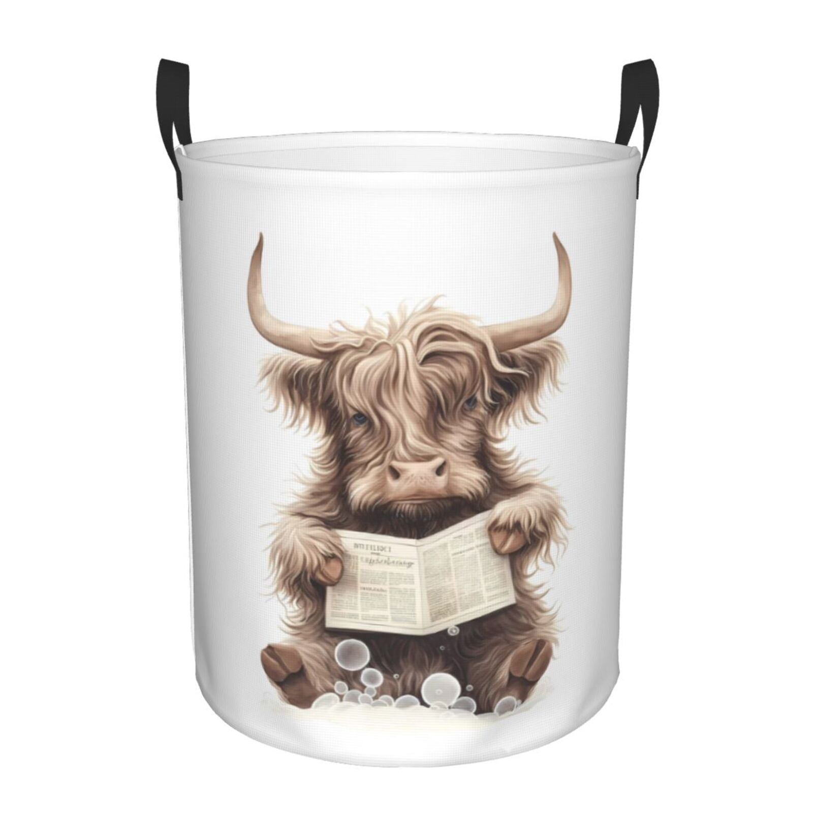Laundry Basket, Relaxed Cute Cow Reading Laundry Hamper Waterproof ...