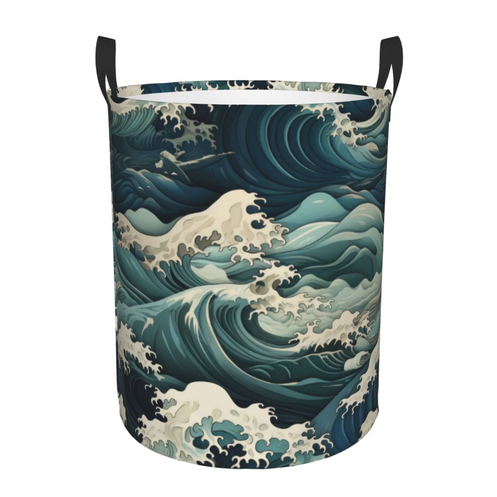 Laundry Basket, Sea Waves Art Waterproof Laundry Hamper With Padded ...