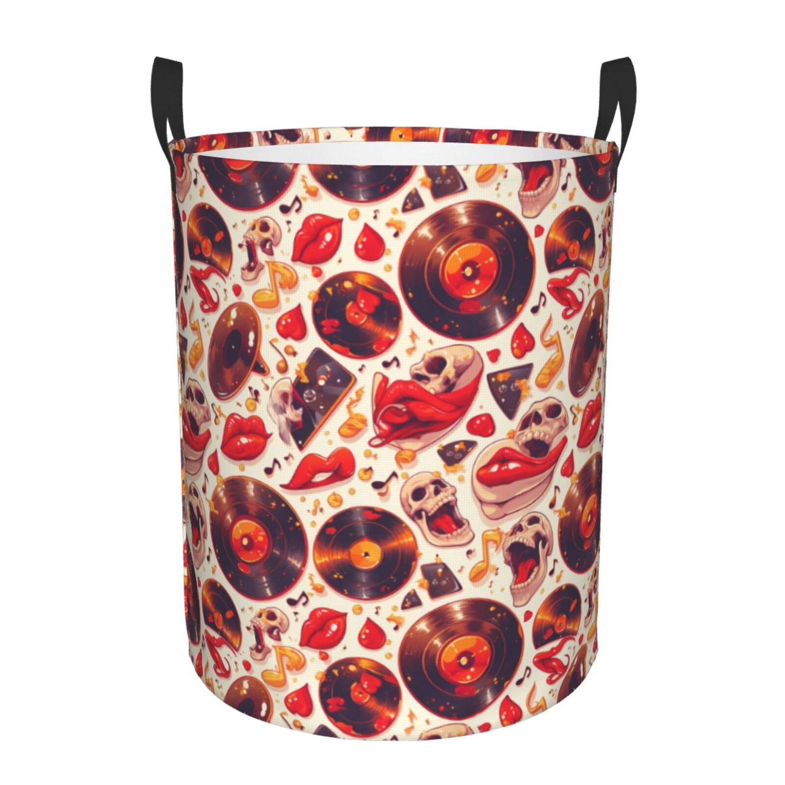 Laundry Basket, Skull Rock Record Music Heart Waterproof Laundry Hamper ...