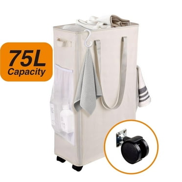 DOKEHOM 25-Inches Slim Laundry Basket on Wheels, Collapsible Rolling ...