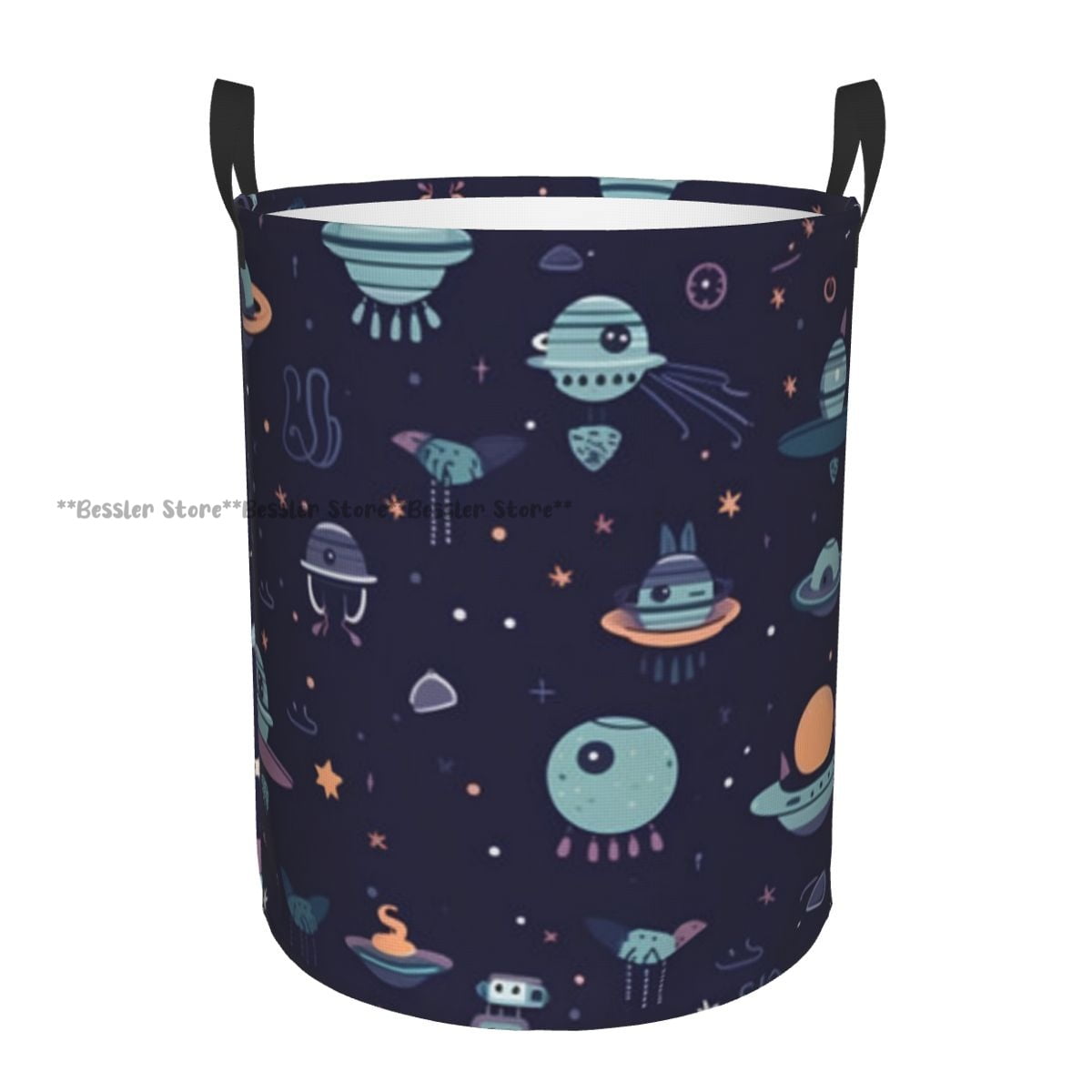 Laundry Basket Spaceships And Planets Pattern Round Storage Bin ...
