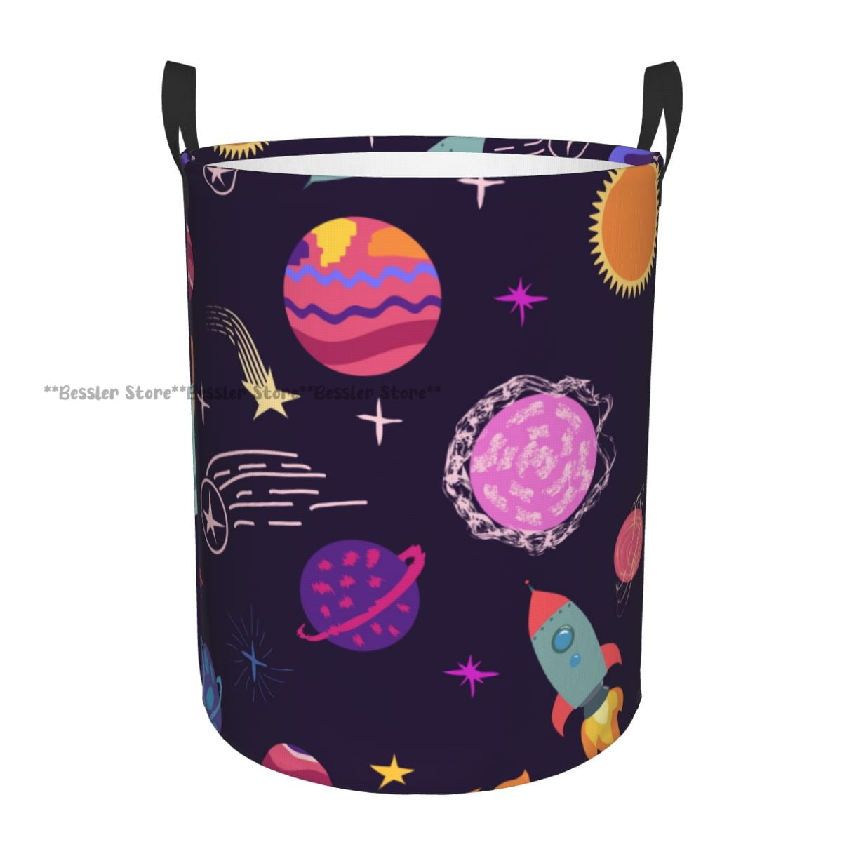Laundry Basket Spaceships And Planets Pattern Round Storage Bin ...