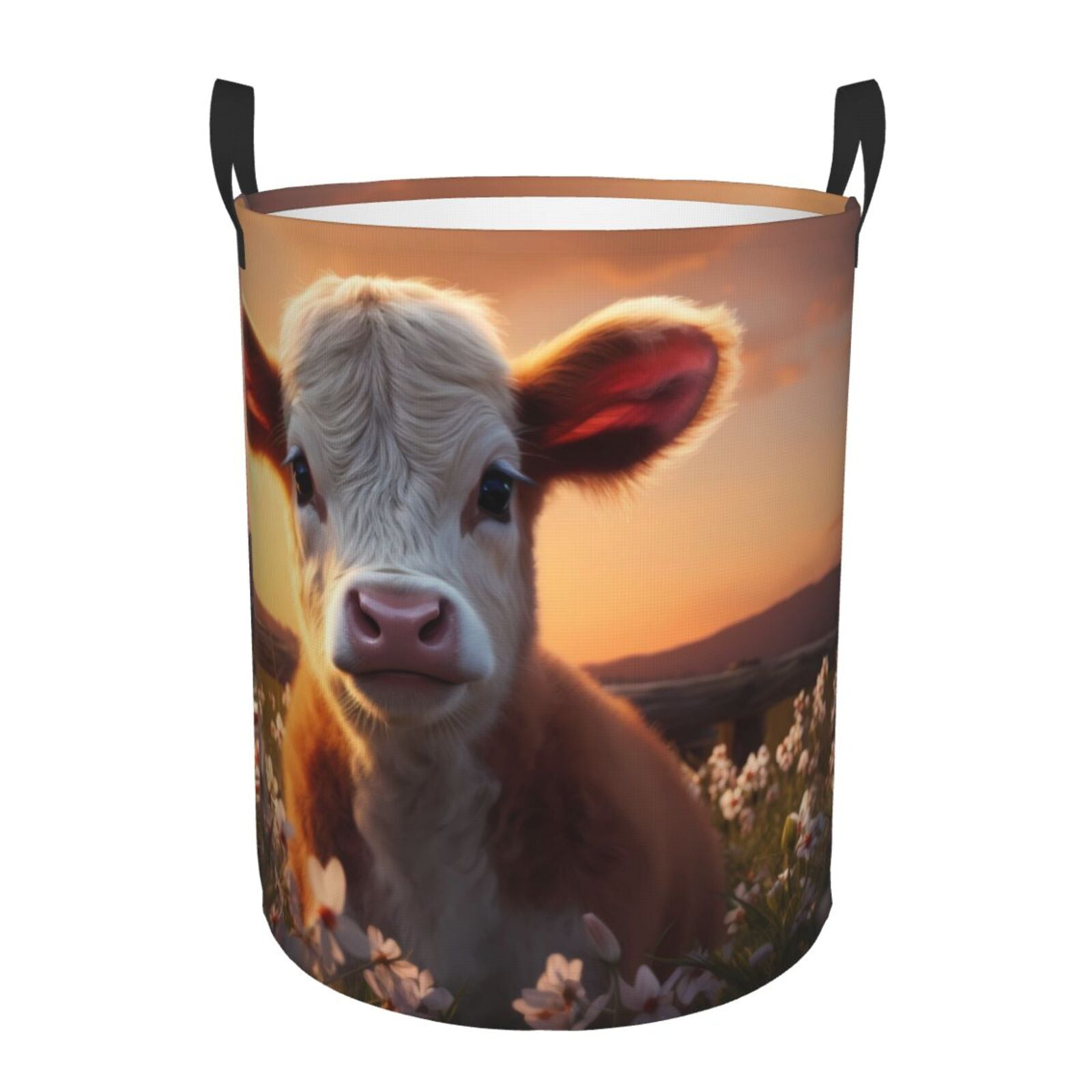 Laundry Basket, Sunset Calf Flower Field Waterproof Laundry Hamper With ...