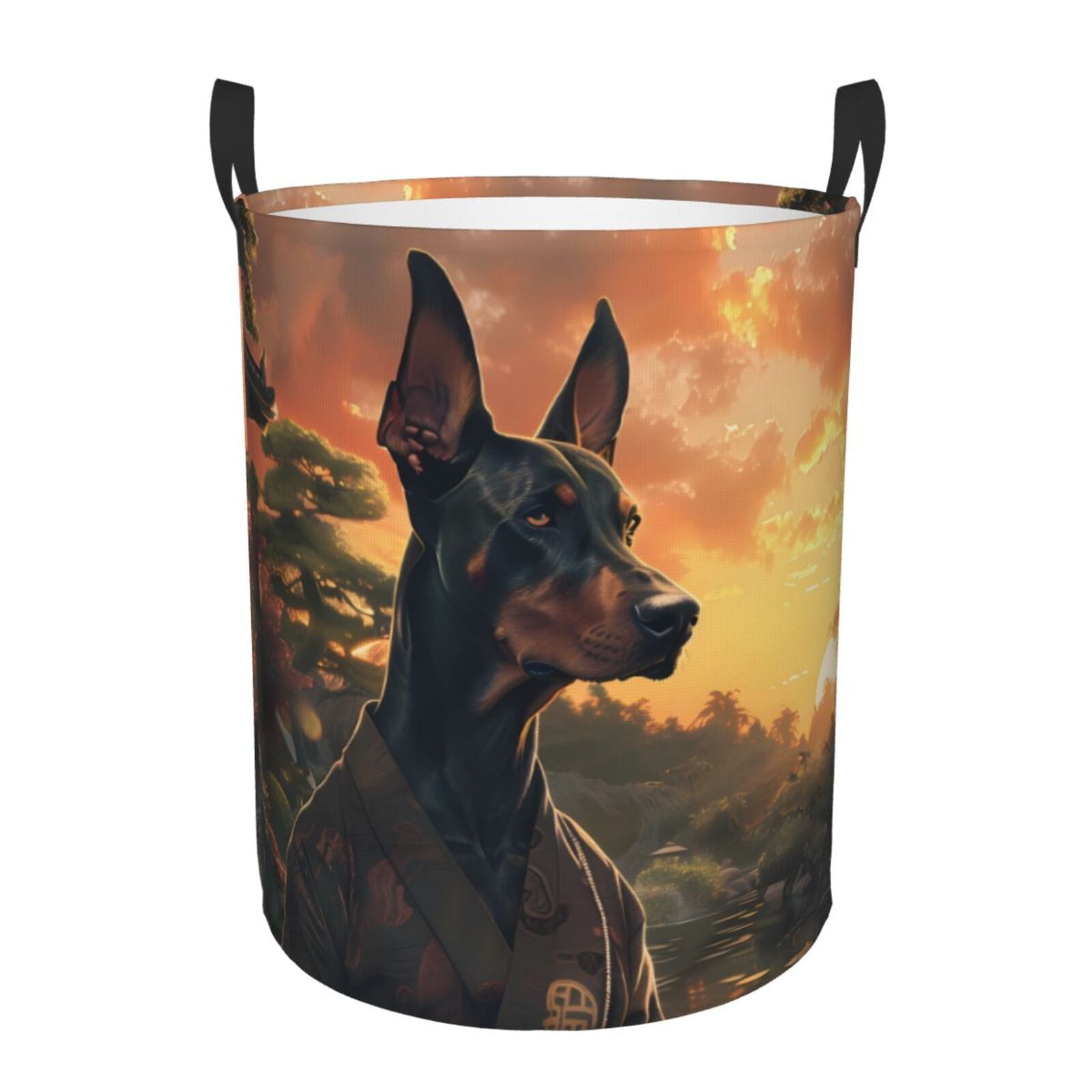 Laundry Basket, Sunset Meditating Doberman Laundry Hamper Waterproof ...