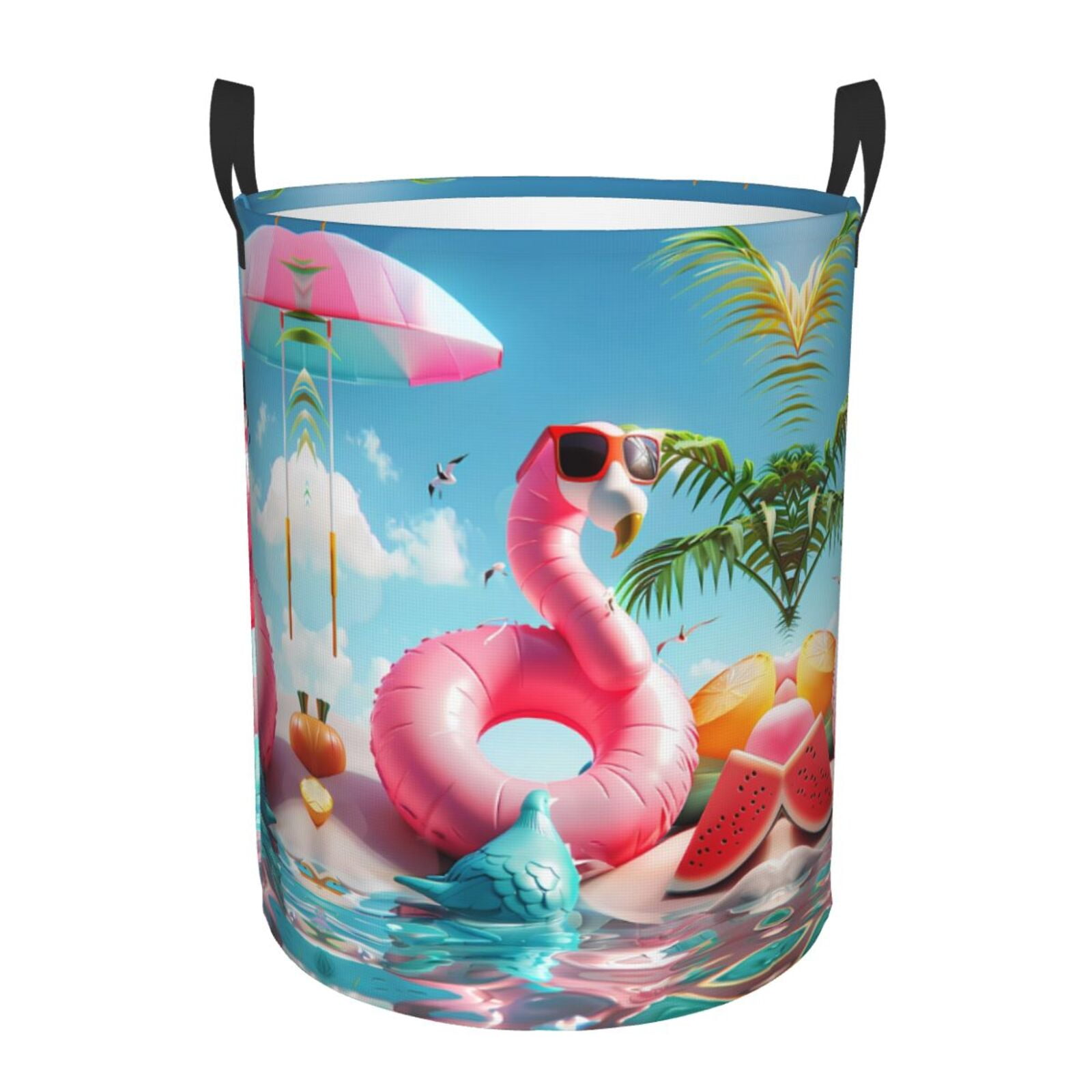 Laundry Basket, Tropical Flamingo Pool Float Waterproof Laundry Hamper ...