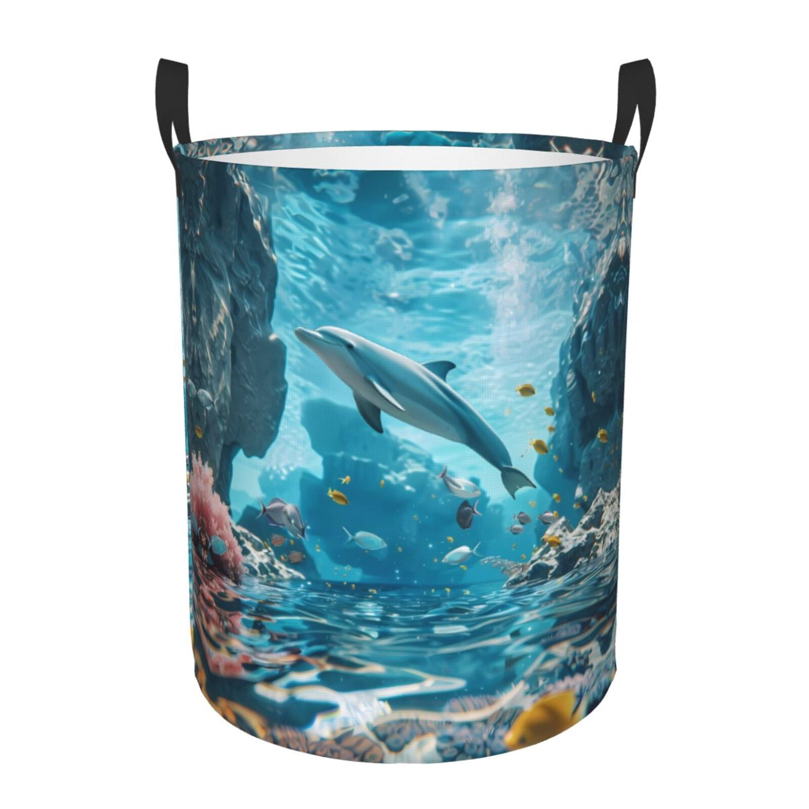 Laundry Basket, Underwater Dolphin Scene Waterproof Laundry Hamper With ...