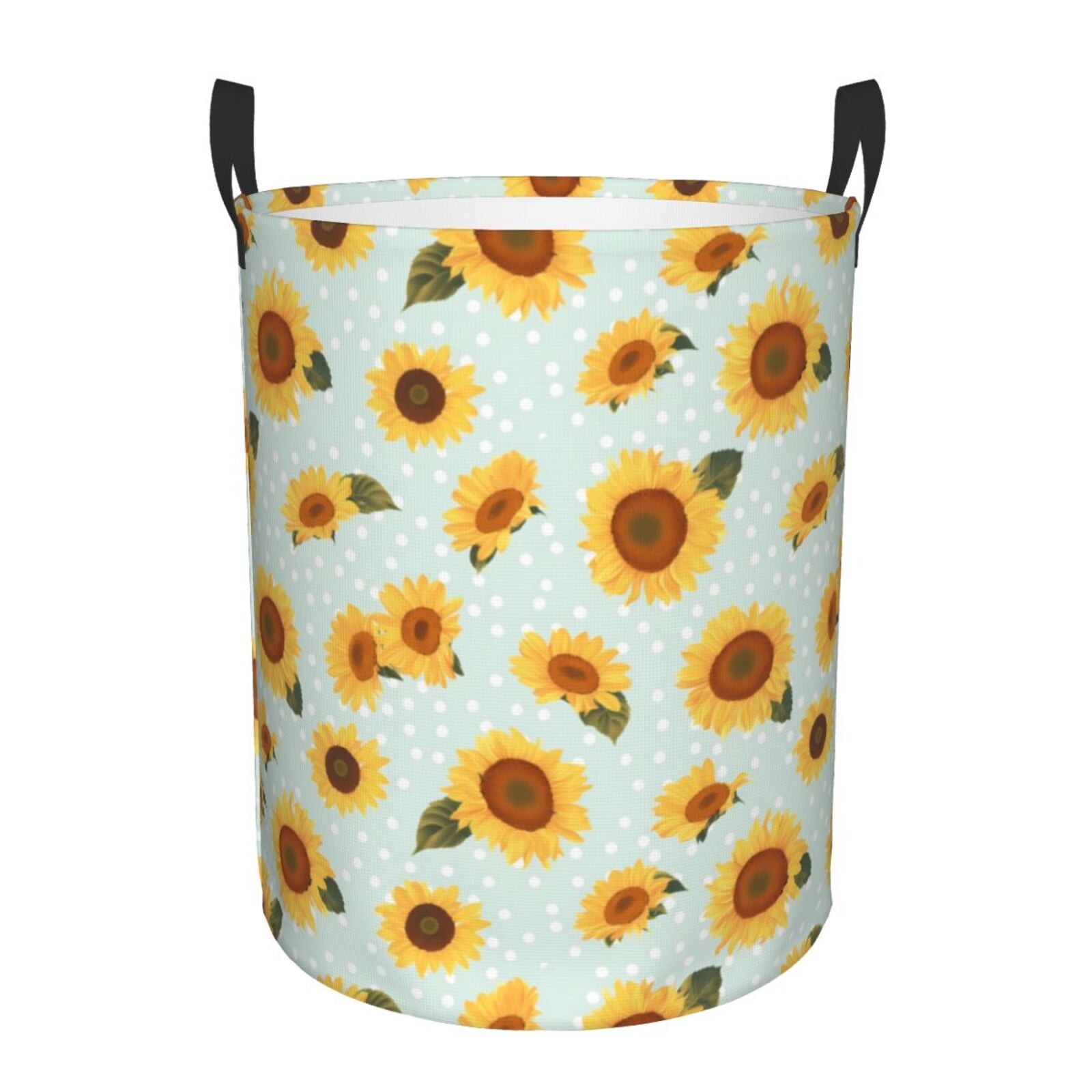 Laundry Basket, Vintage White Polka Dot Sunflower Waterproof Laundry ...
