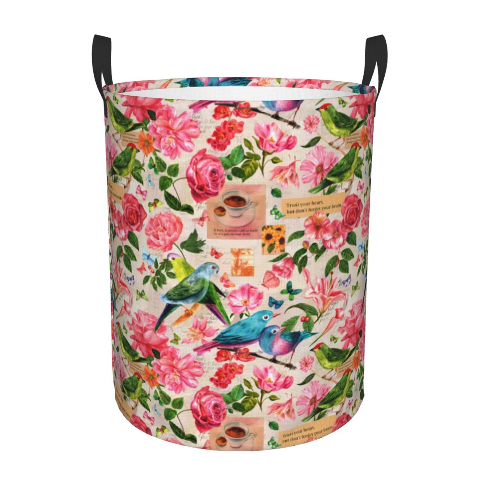 Laundry Basket, Watercolor Birds Waterproof Laundry Hamper with Padded ...