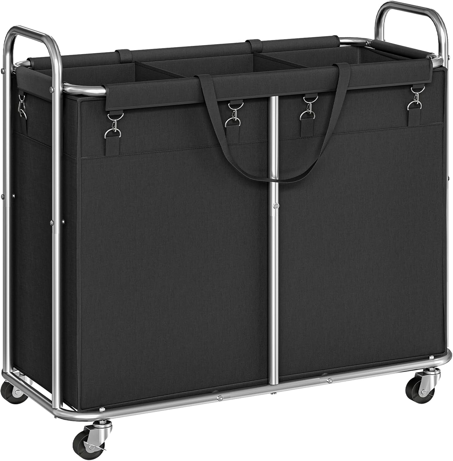 Laundry Basket with Wheels, 174L Rolling Laundry Hamper, 3-Section Laundry Cart with Removable ...