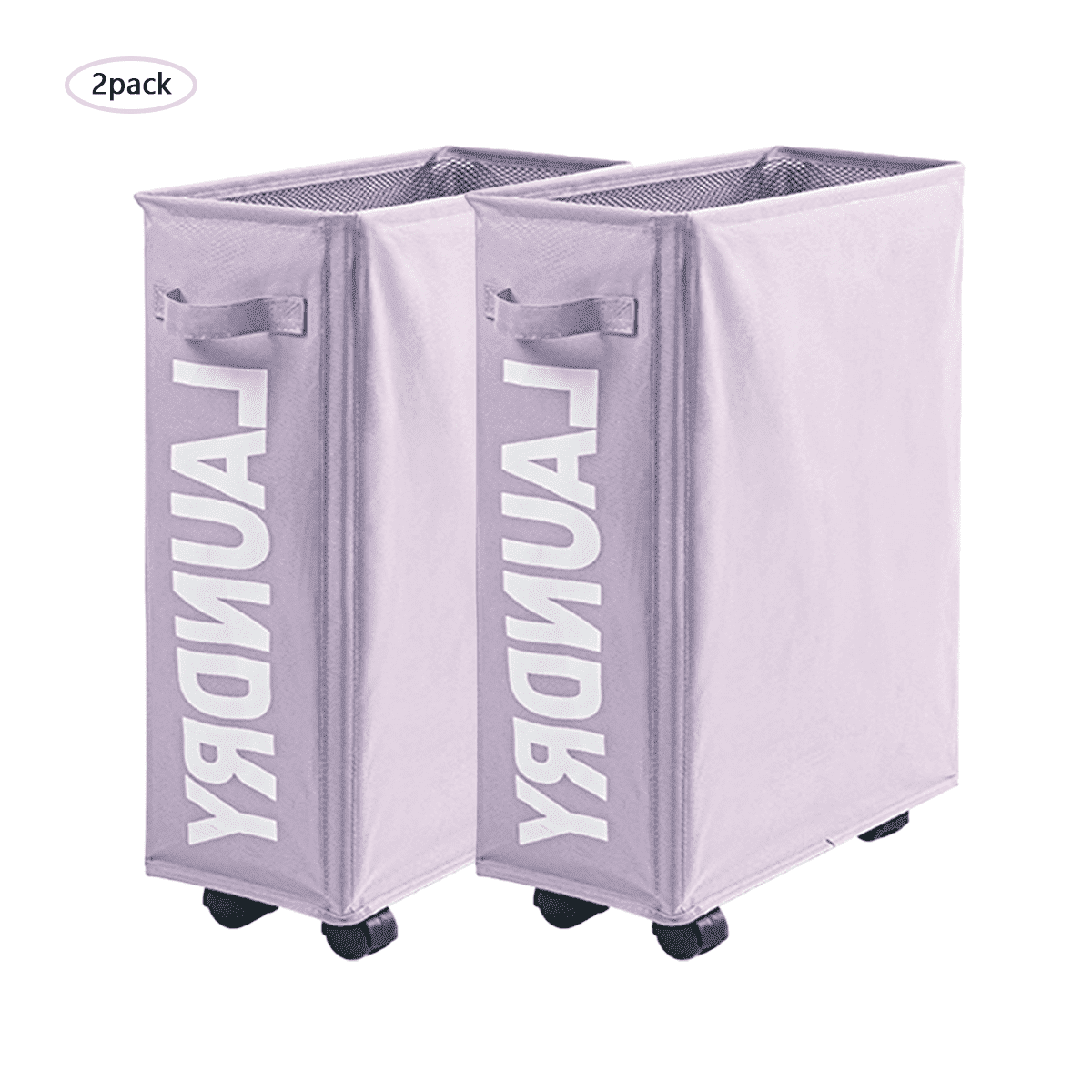 Shetinar Purple Laundry Basket with Wheels, 2 Pack, 43L Collapsible ...