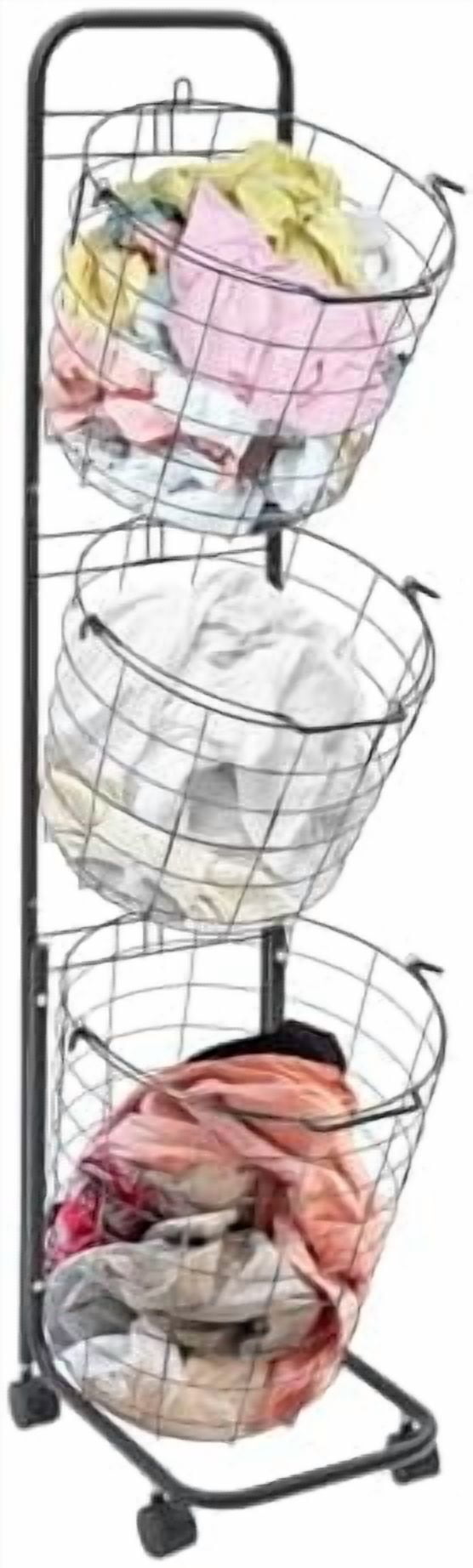 Laundry Basket on Wheels, 3 Tier Large Laundry Hampers, Rolling ...