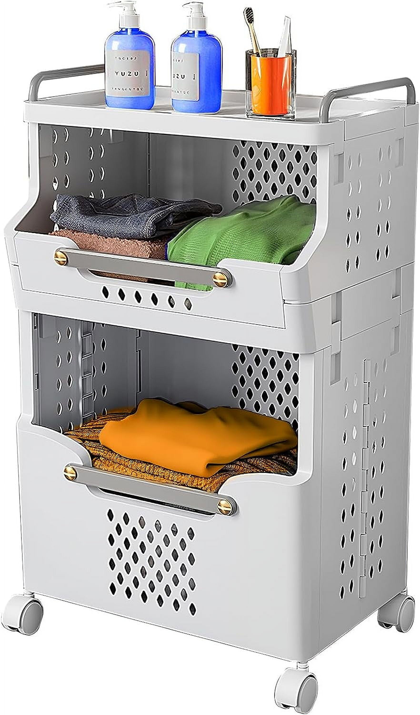 Laundry Basket with Wheels,Rolling Folding Laundry Hamper,utility cart ...