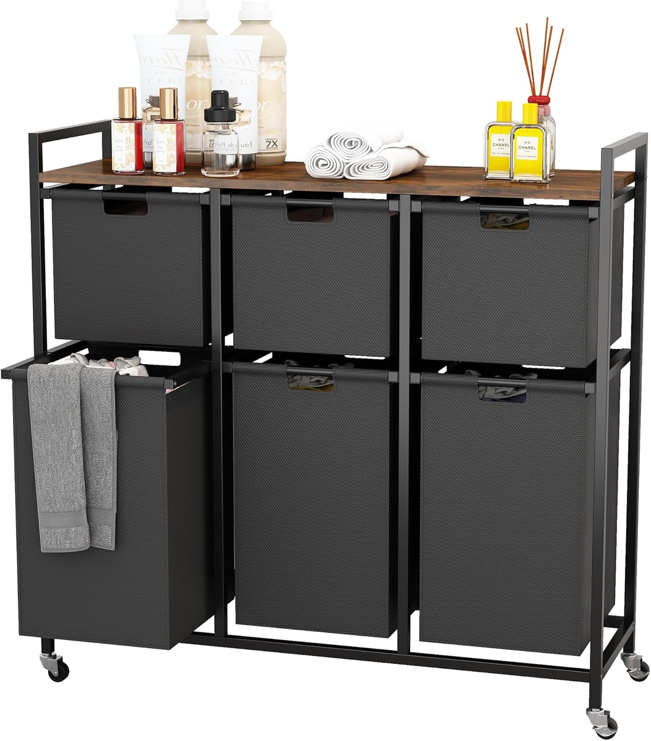 Laundry Basket with Wheels, Rolling Laundry Hamper Organizer with Large ...