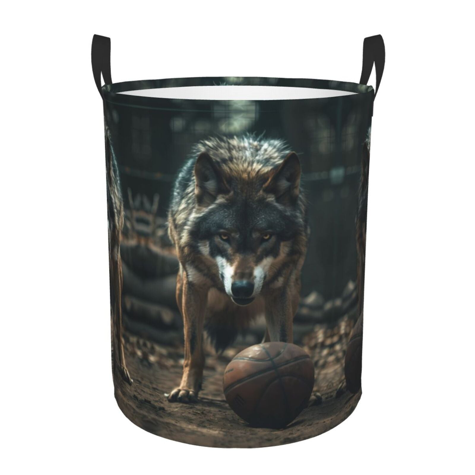Laundry Basket, Wolf With Basketball Waterproof Laundry Hamper With ...