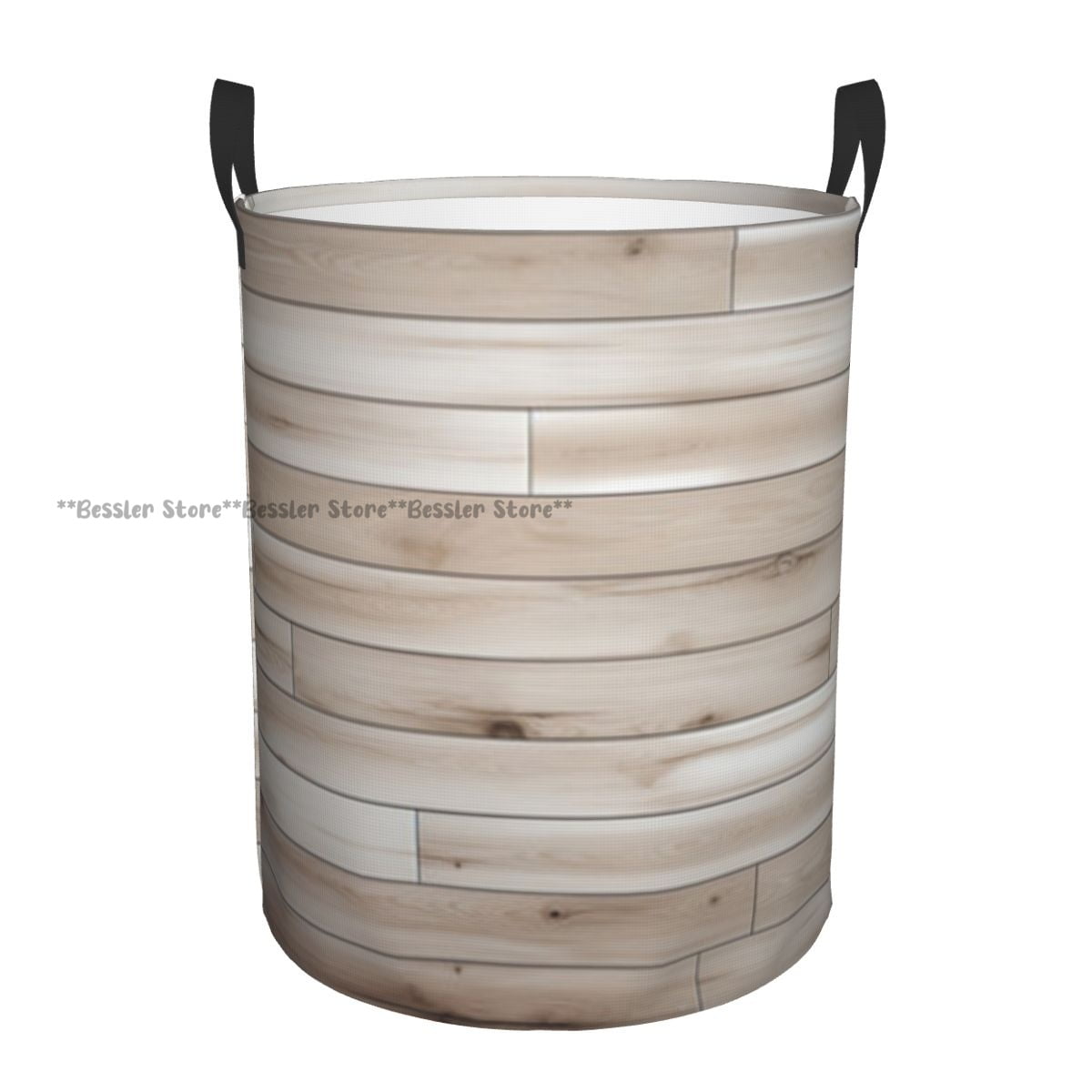 Laundry Basket Wood Boards Print Round Storage Bin Collapsible Hamper ...