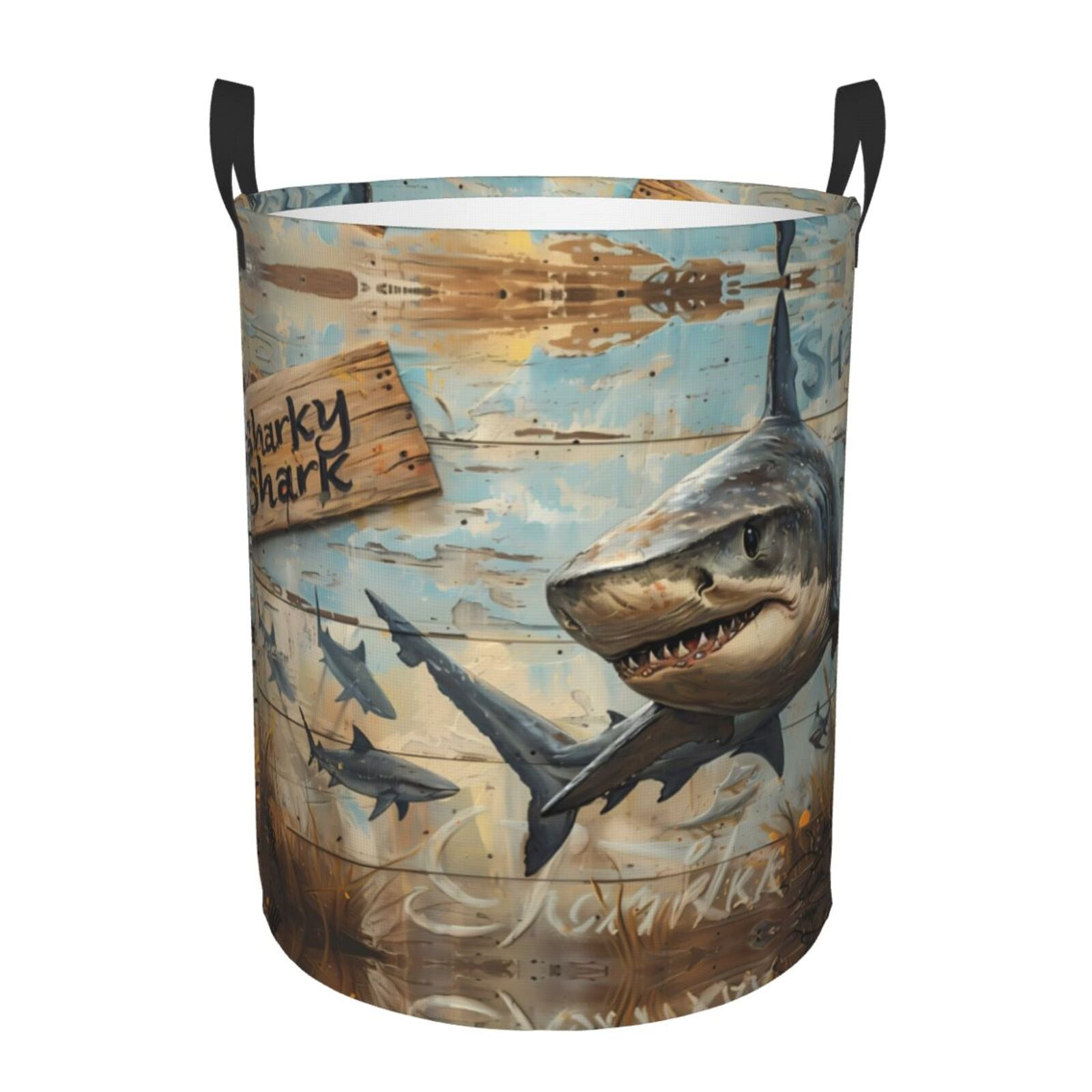 Laundry Basket, Wood Grain Shark Waterproof Laundry Hamper With Padded ...