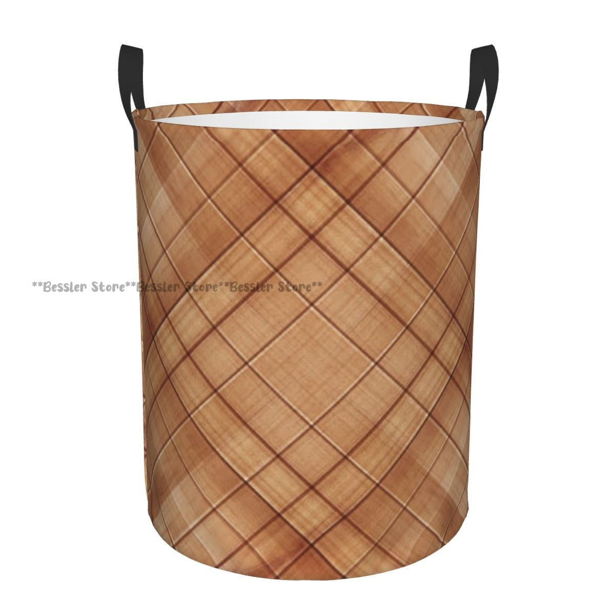 Laundry Basket Wooden Texture Background Round Storage Bin Collapsible ...