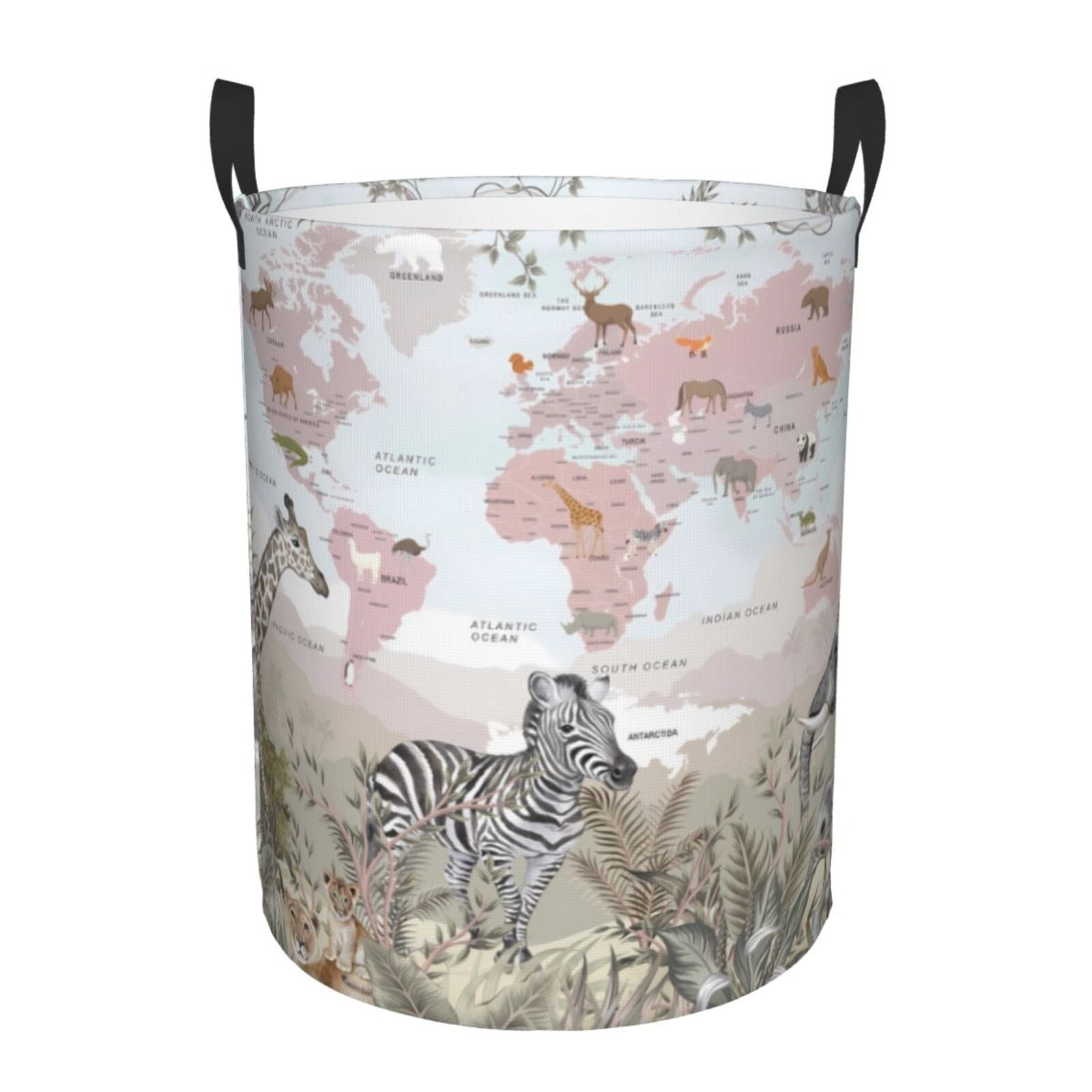Laundry Basket, World Map With Safari Animals Waterproof Laundry Hamper ...