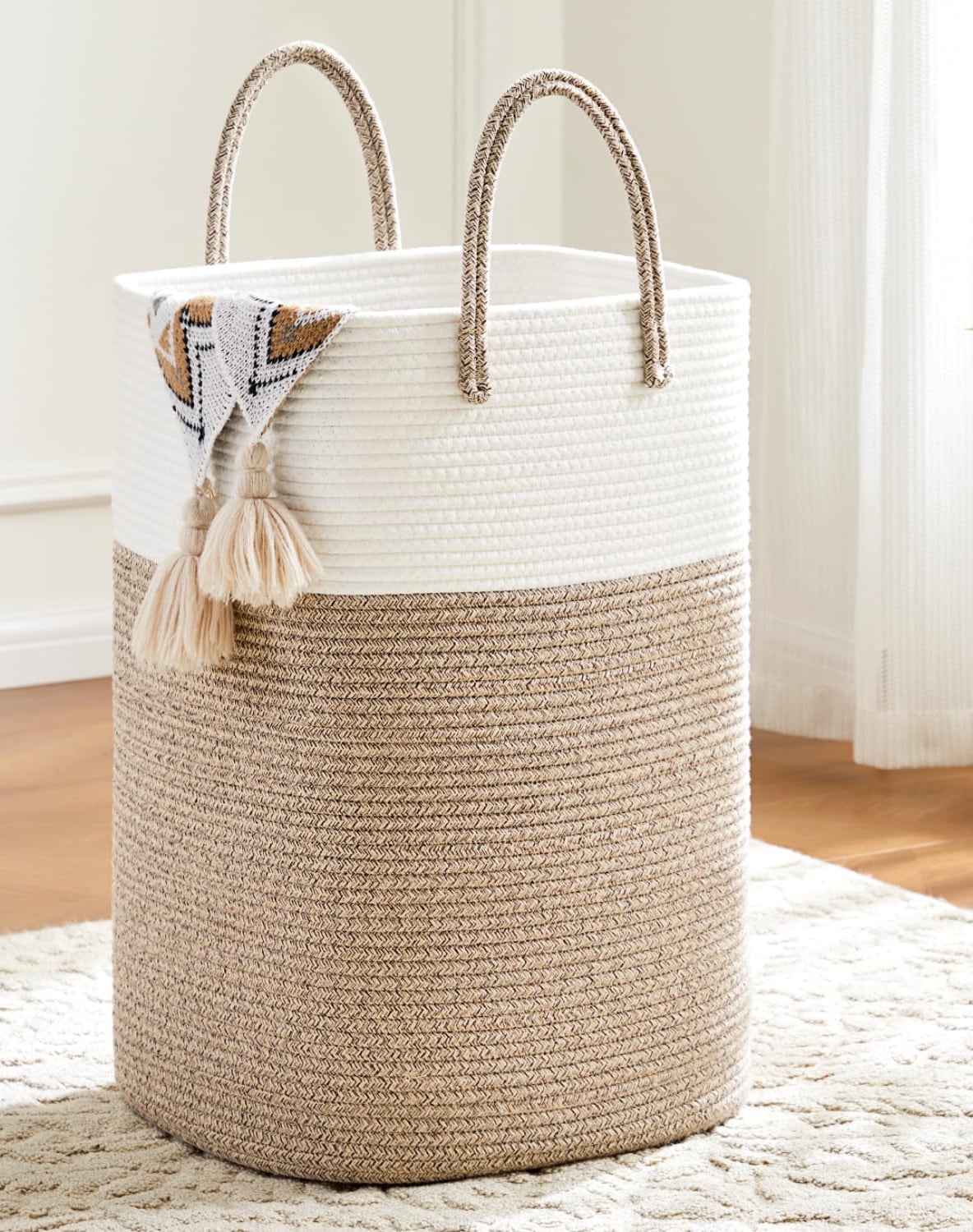 Laundry Basket, Woven Cotton Rope Laundry Hamper, Versatile Storage for ...