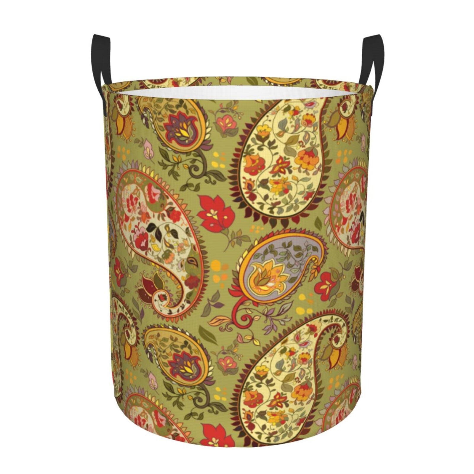 Laundry Basket, Yellow Paisley Waterproof Laundry Hamper With Padded ...