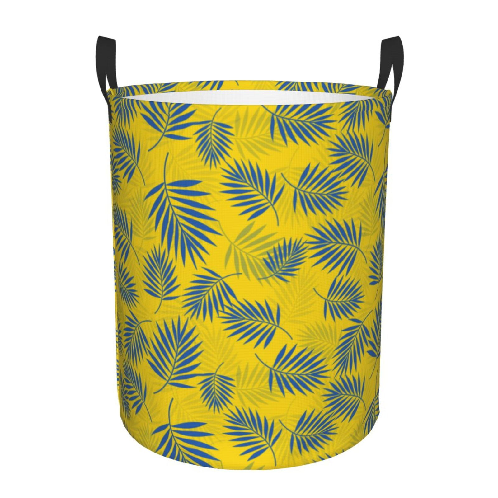 Laundry Basket, Yellow Palm Leaf Waterproof Laundry Hamper With Padded ...