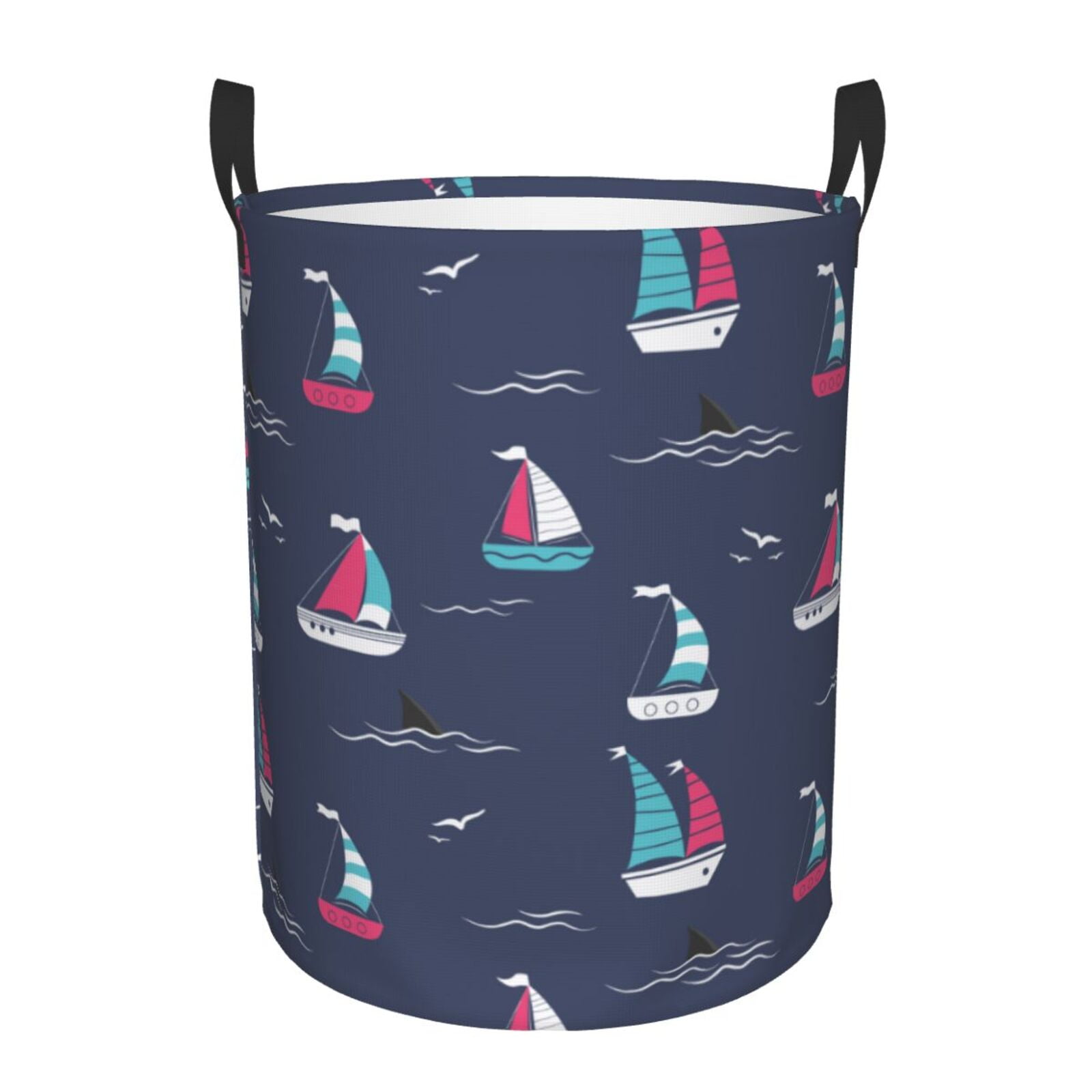 Laundry Basket, cartoon boat shark fins blue Waterproof Laundry Hamper ...