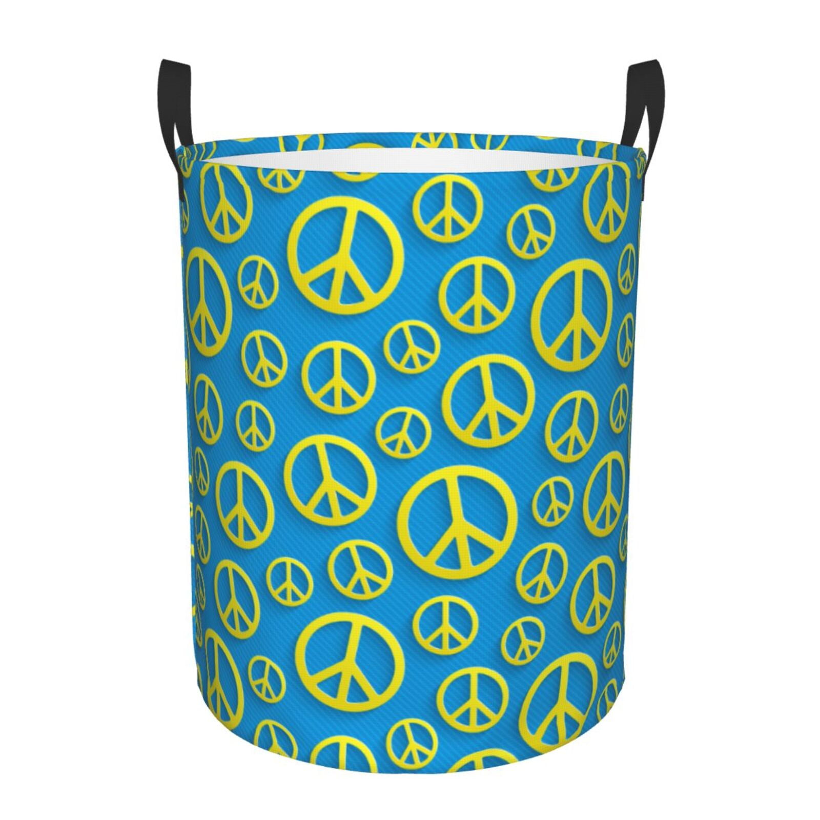Laundry Basket - golden peace sign Flag blue Waterproof Laundry Hamper ...