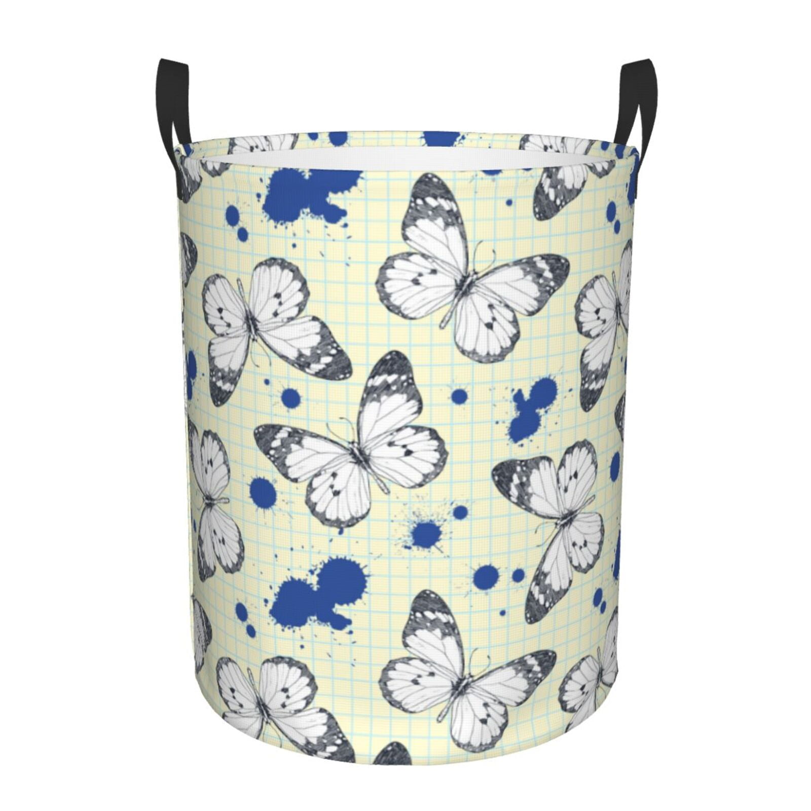 Laundry Basket - hand draw butterfly yellow checkered Waterproof ...