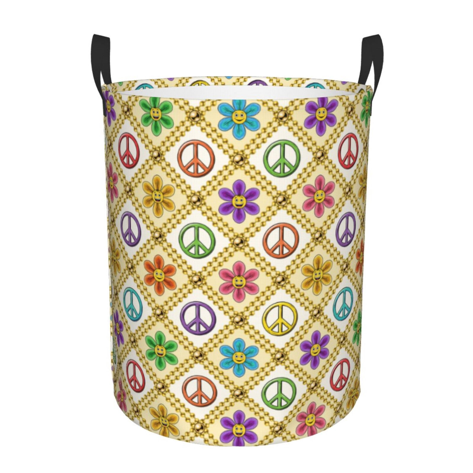 Laundry Basket, peace sign chamomile golden Waterproof Laundry Hamper ...
