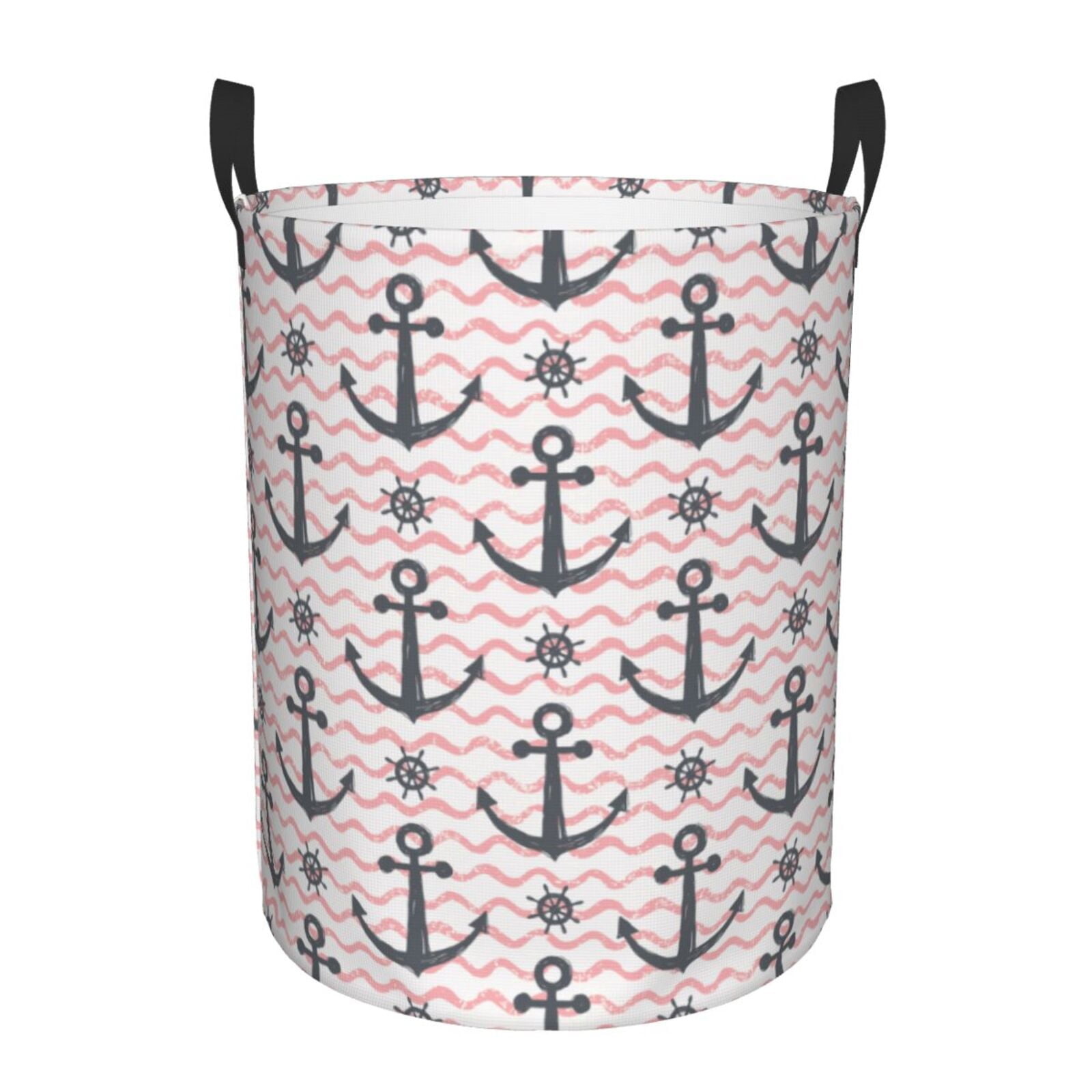 Laundry Basket - pink anchor stripes helm vintage Waterproof Laundry ...