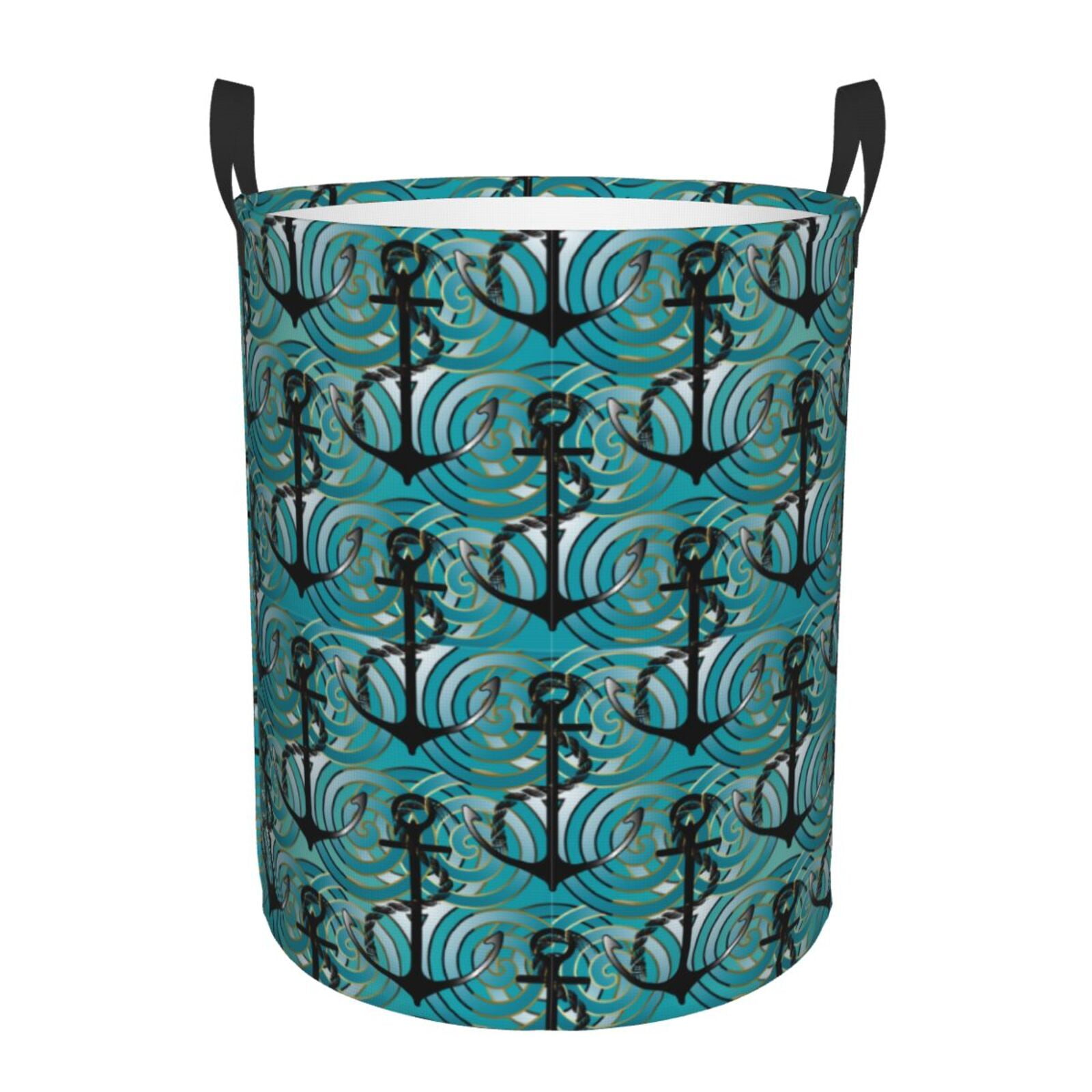 Laundry Basket, vintage anchors rope waves green Laundry Hamper ...